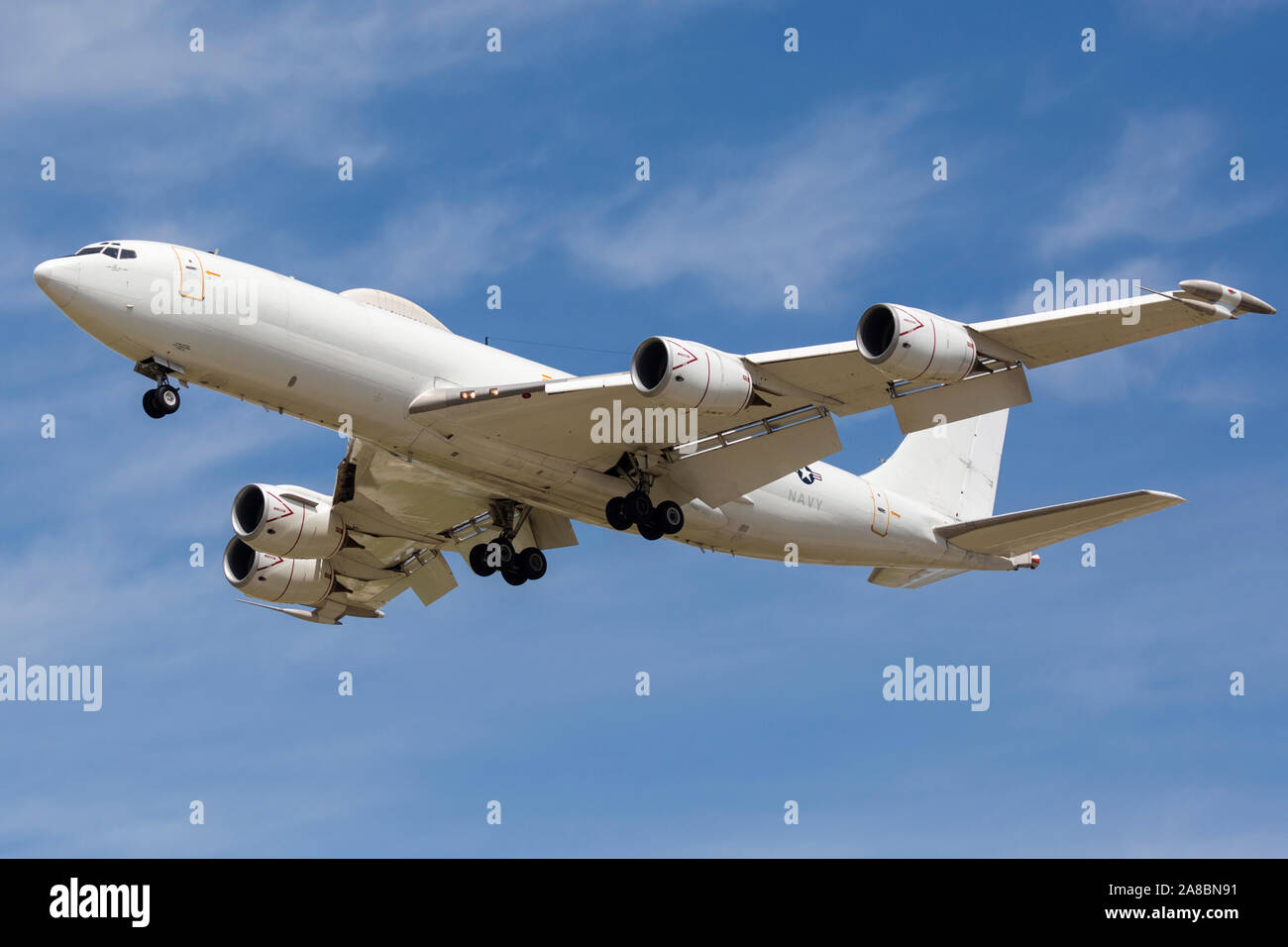 A U.S. Navy E-6 Mercury performs a flyby at the Star Spangled Salute ...