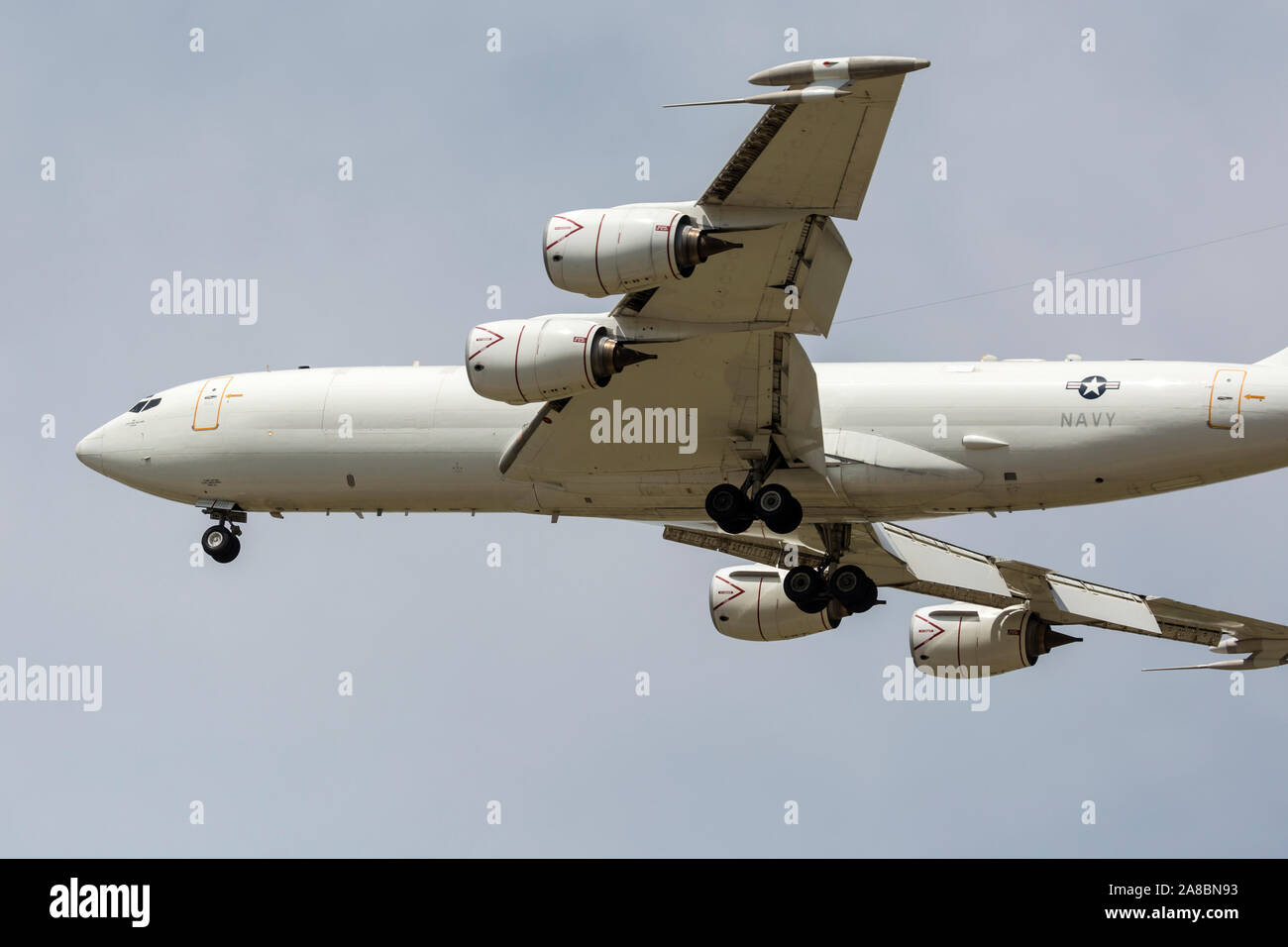 A U.S. Navy E-6 Mercury performs a flyby at the Star Spangled Salute ...