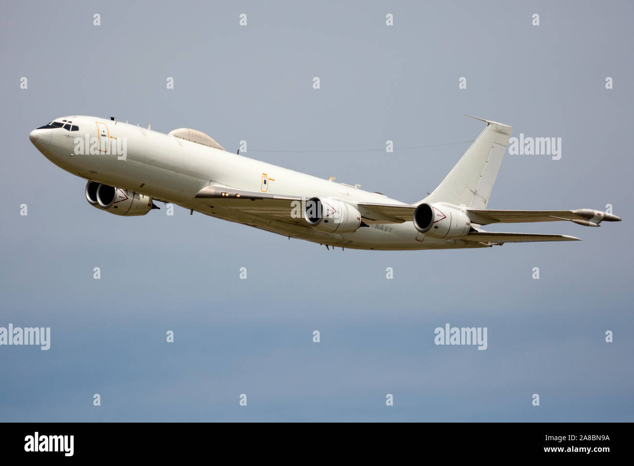 A U.S. Navy E-6 Mercury performs a flyby at the Star Spangled Salute ...