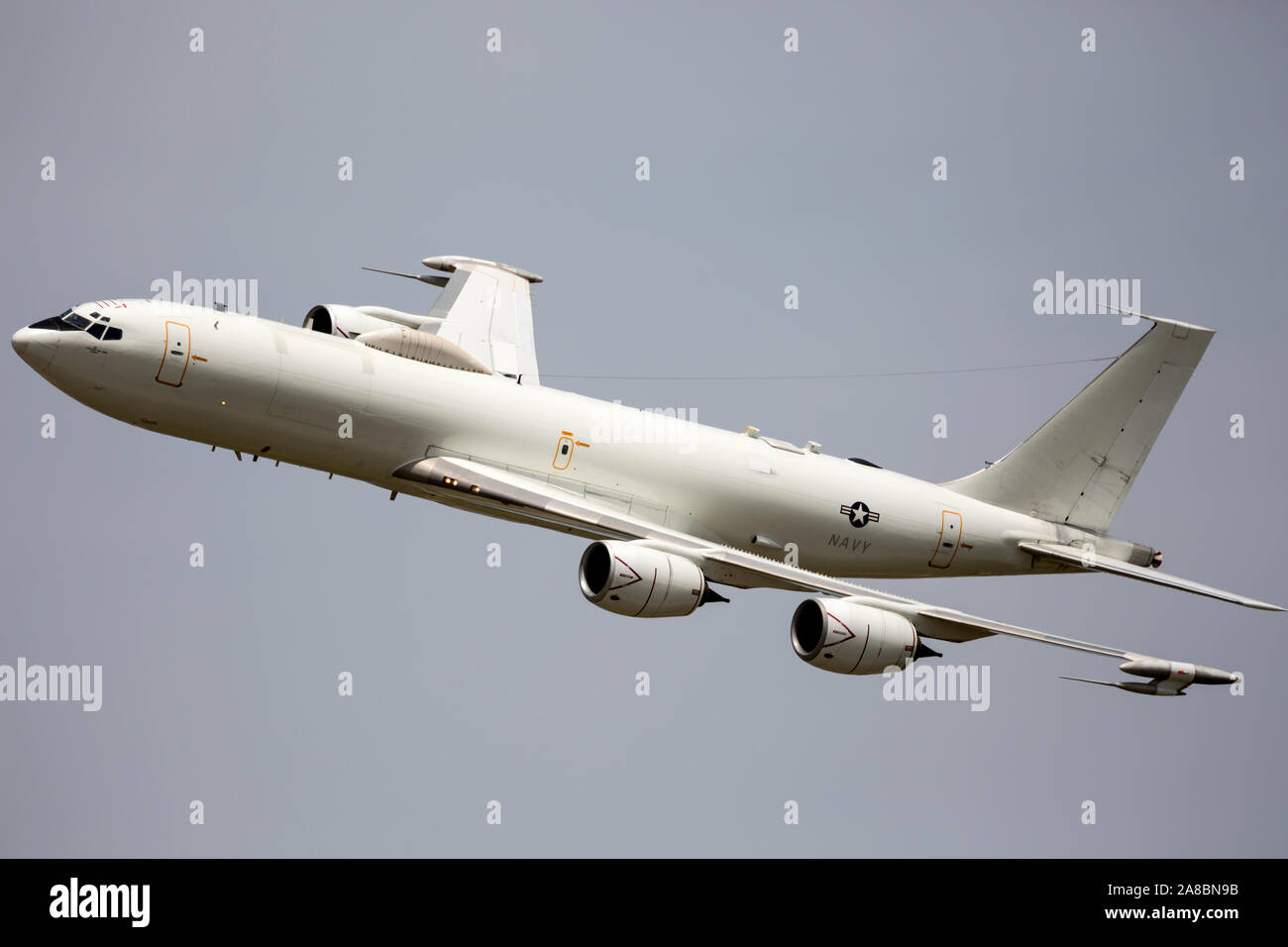 A U.S. Navy E-6 Mercury performs a flyby at the Star Spangled Salute ...