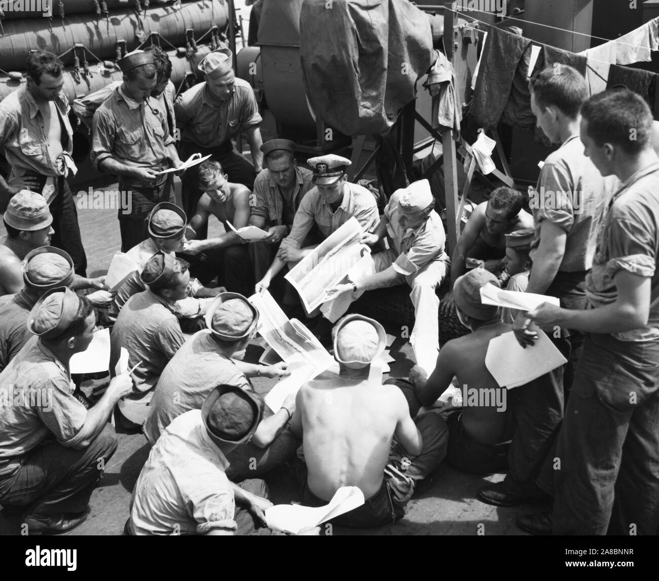 World War II Photo - Boat crew gets insturctions about Tarawa Stock ...