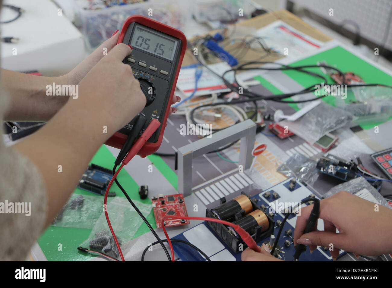 Two young students in technical vocational training, the lesson in ...