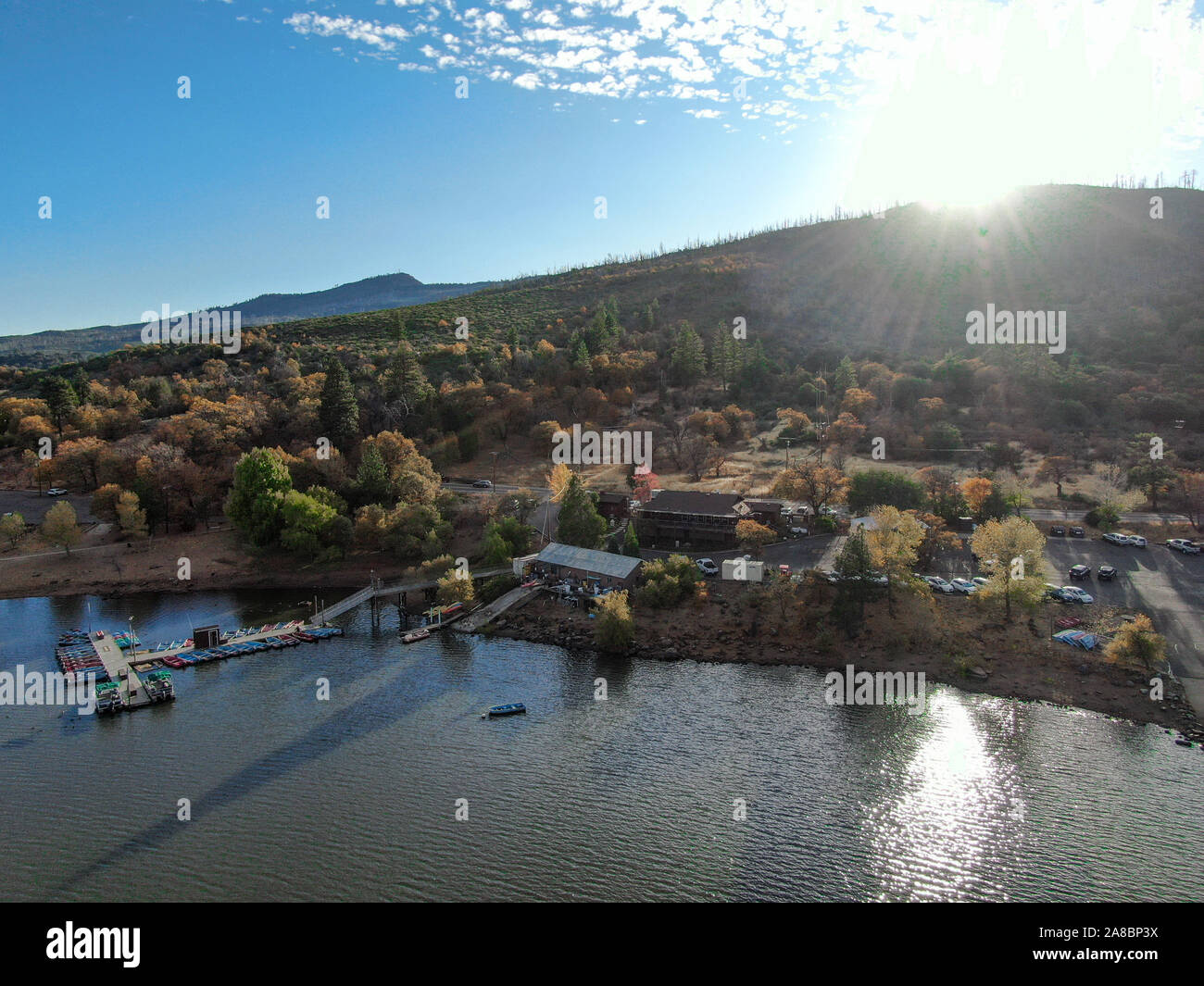 Aerial view of Lake Cuyamaca, 110 acres reservoir and a recreation area ...