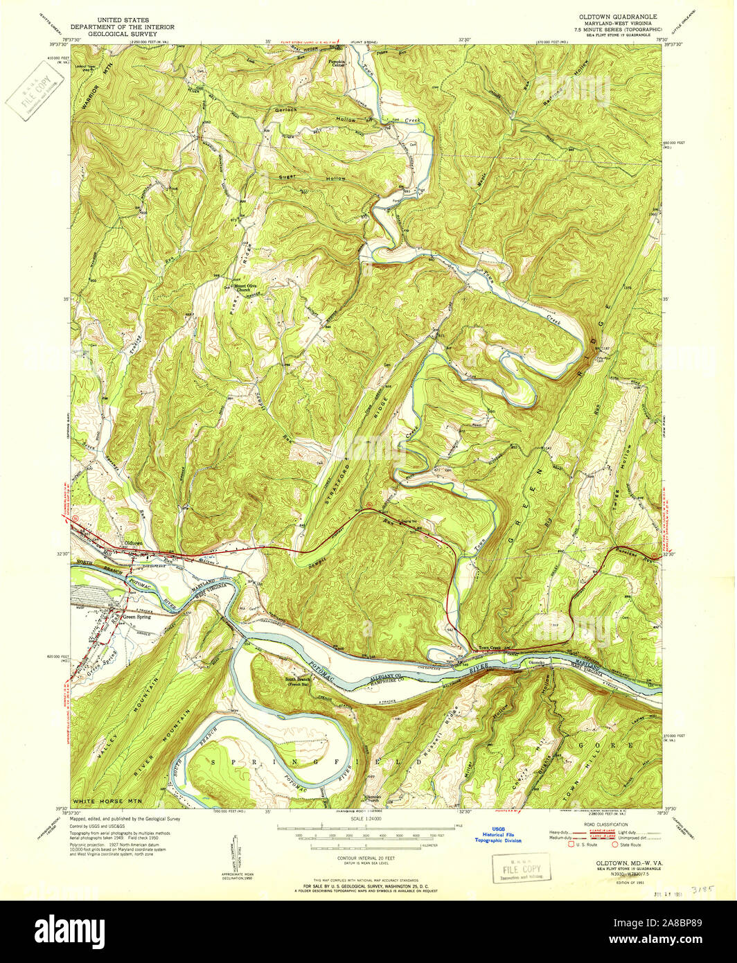 USGS TOPO Map Maryland MD Oldtown 256683 1951 24000 Stock Photo - Alamy