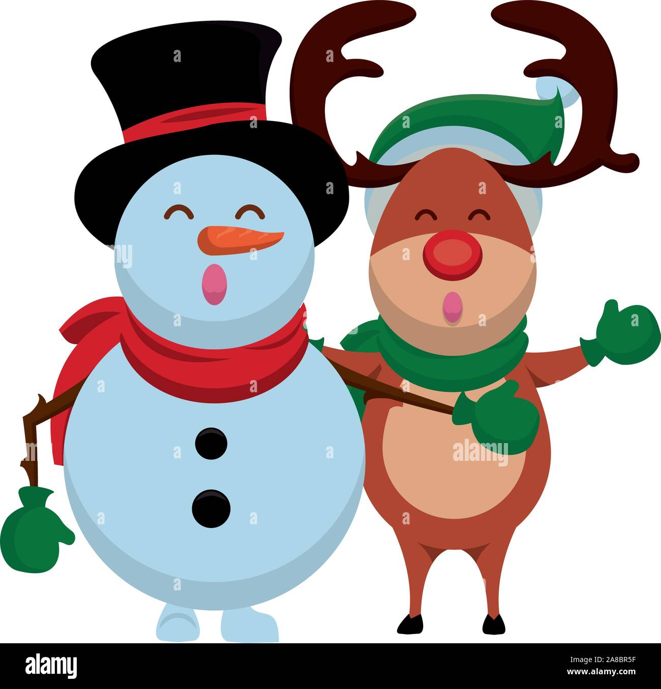 happy merry christmas reindeer and snowman Stock Vector Image & Art - Alamy