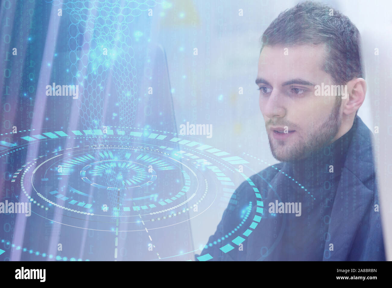 Young male Businessman working on modern computer. Businessman using ...