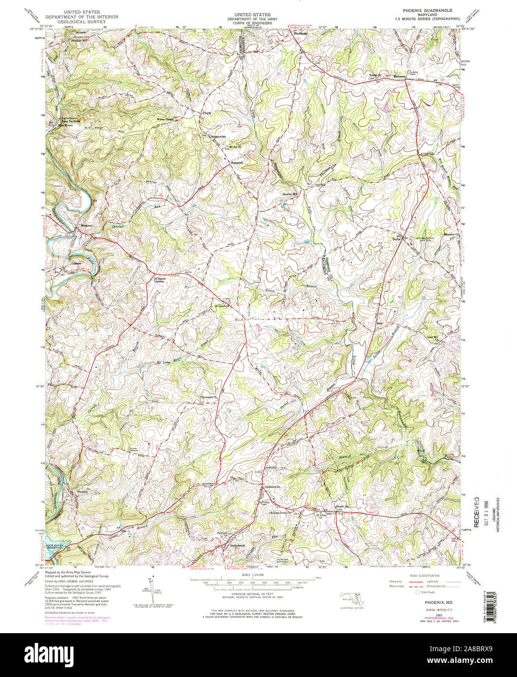 USGS TOPO Map Maryland MD Phoenix 256701 1957 24000 Stock Photo - Alamy