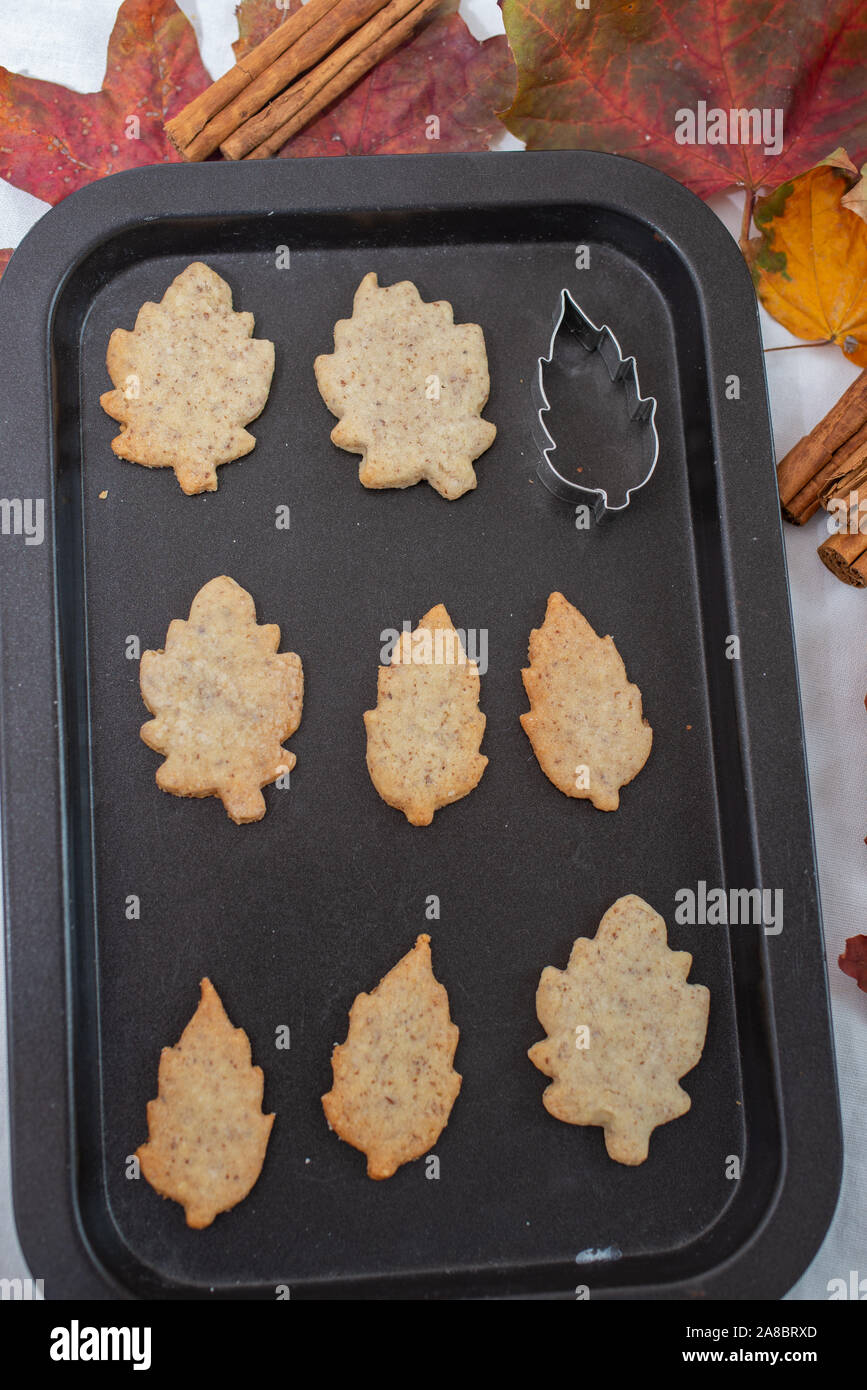 autumn leaves and home made autumn cookies Stock Photo - Alamy