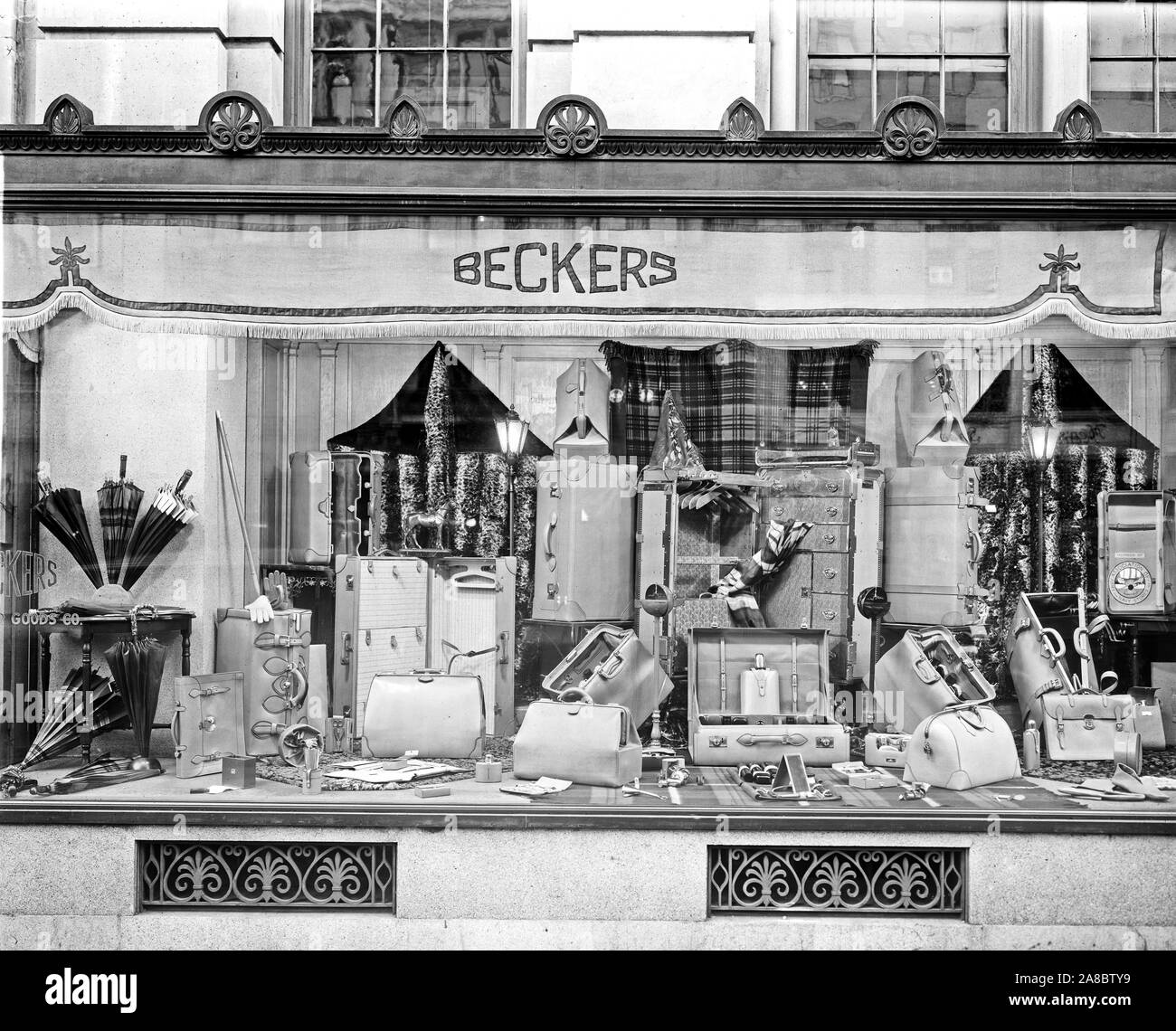 Becker's Leather Goods display window ca. early 1900s Stock Photo - Alamy