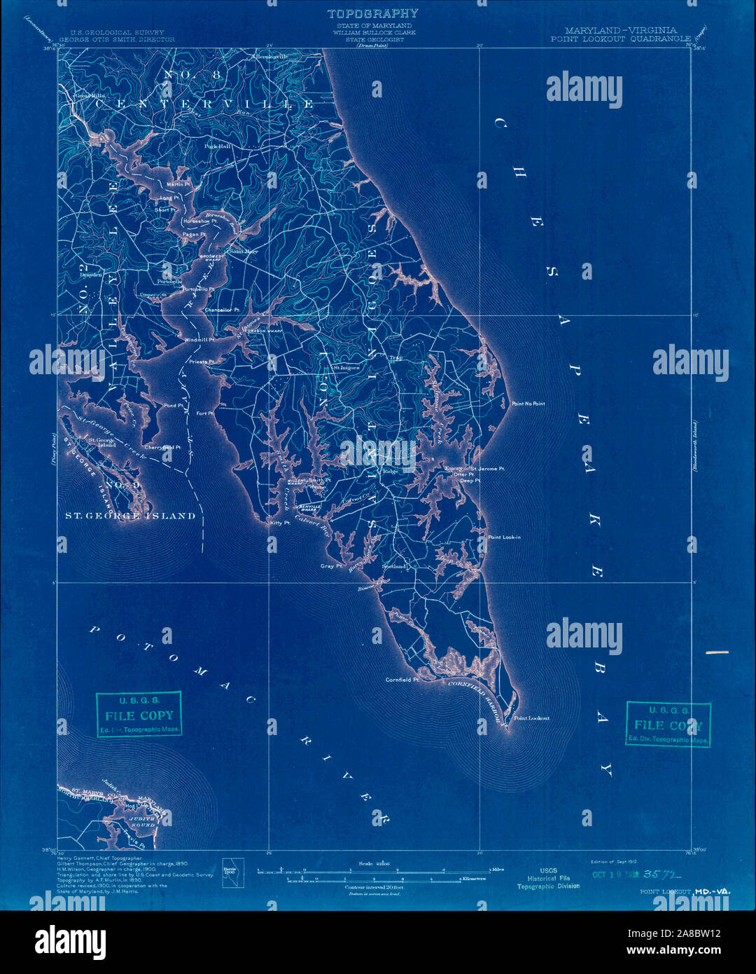 USGS TOPO Map Maryland MD Point Lookout 257618 1912 62500 Inverted ...