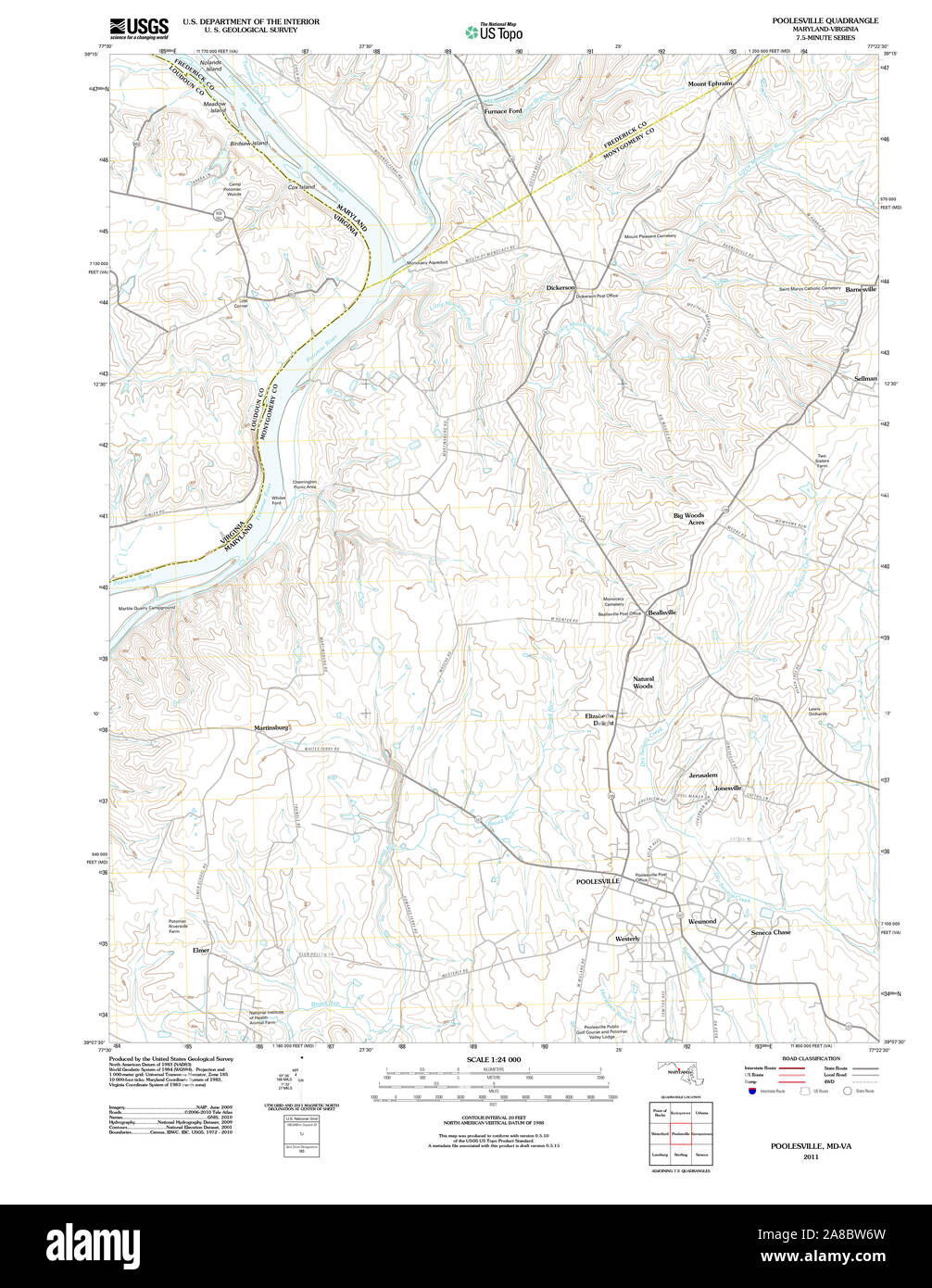 USGS TOPO Map Maryland MD Poolesville 20110624 TM Stock Photo - Alamy