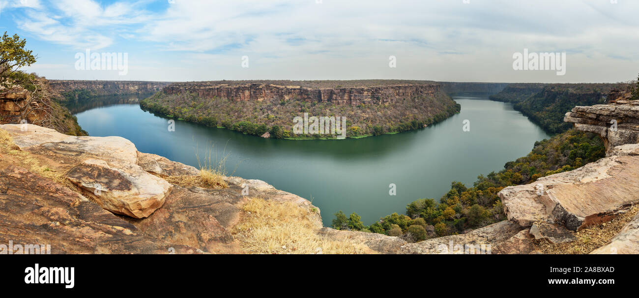 Panorama of Chambal valley river near Garadia Mahadev temple. Kota ...
