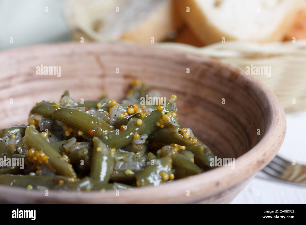 Cooked French bean with fried onions, garlic and mustard Stock Photo ...