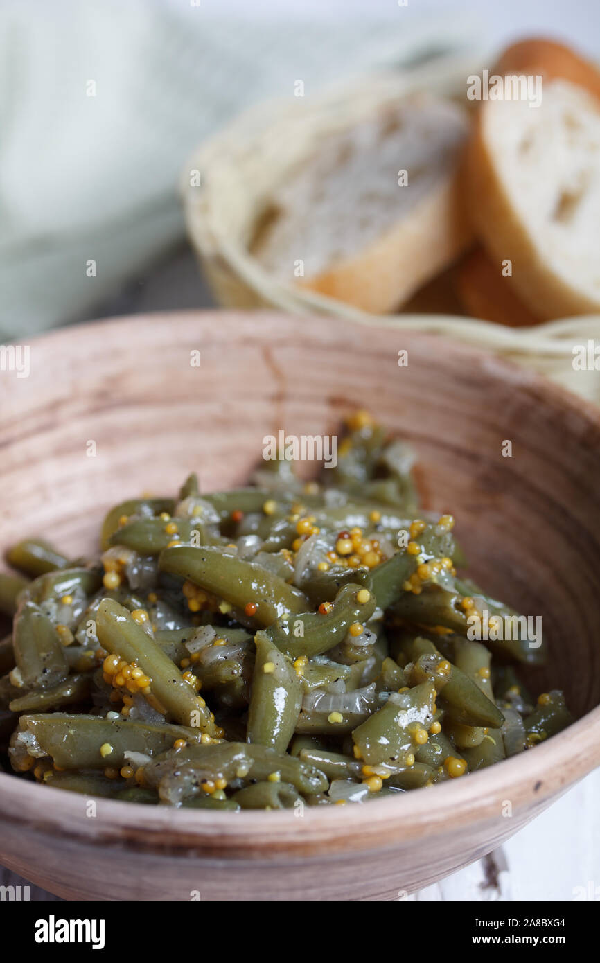 Cooked French bean with fried onions, garlic and mustard Stock Photo ...