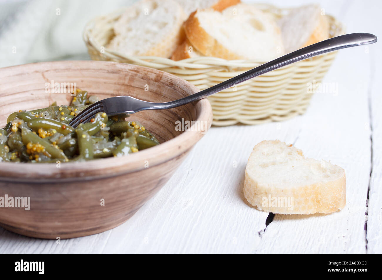 Cooked French bean with fried onions, garlic and mustard Stock Photo ...