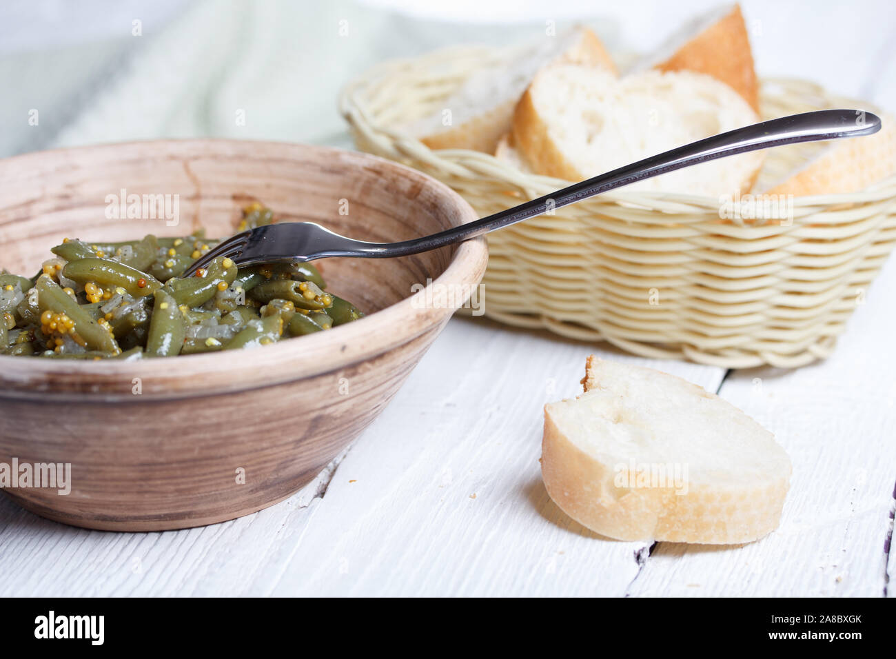 Cooked French bean with fried onions, garlic and mustard Stock Photo ...
