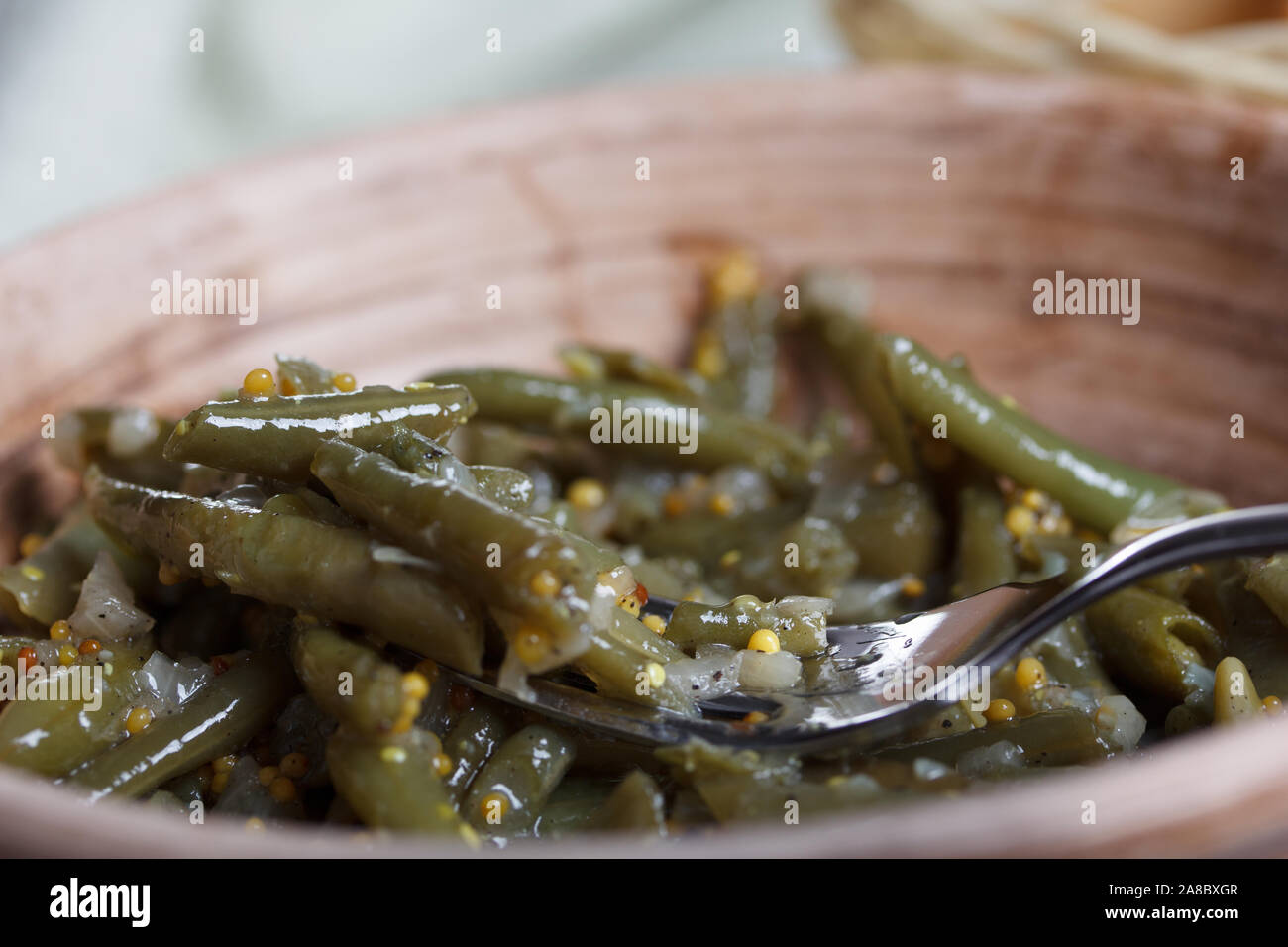 Cooked French bean with fried onions, garlic and mustard Stock Photo ...