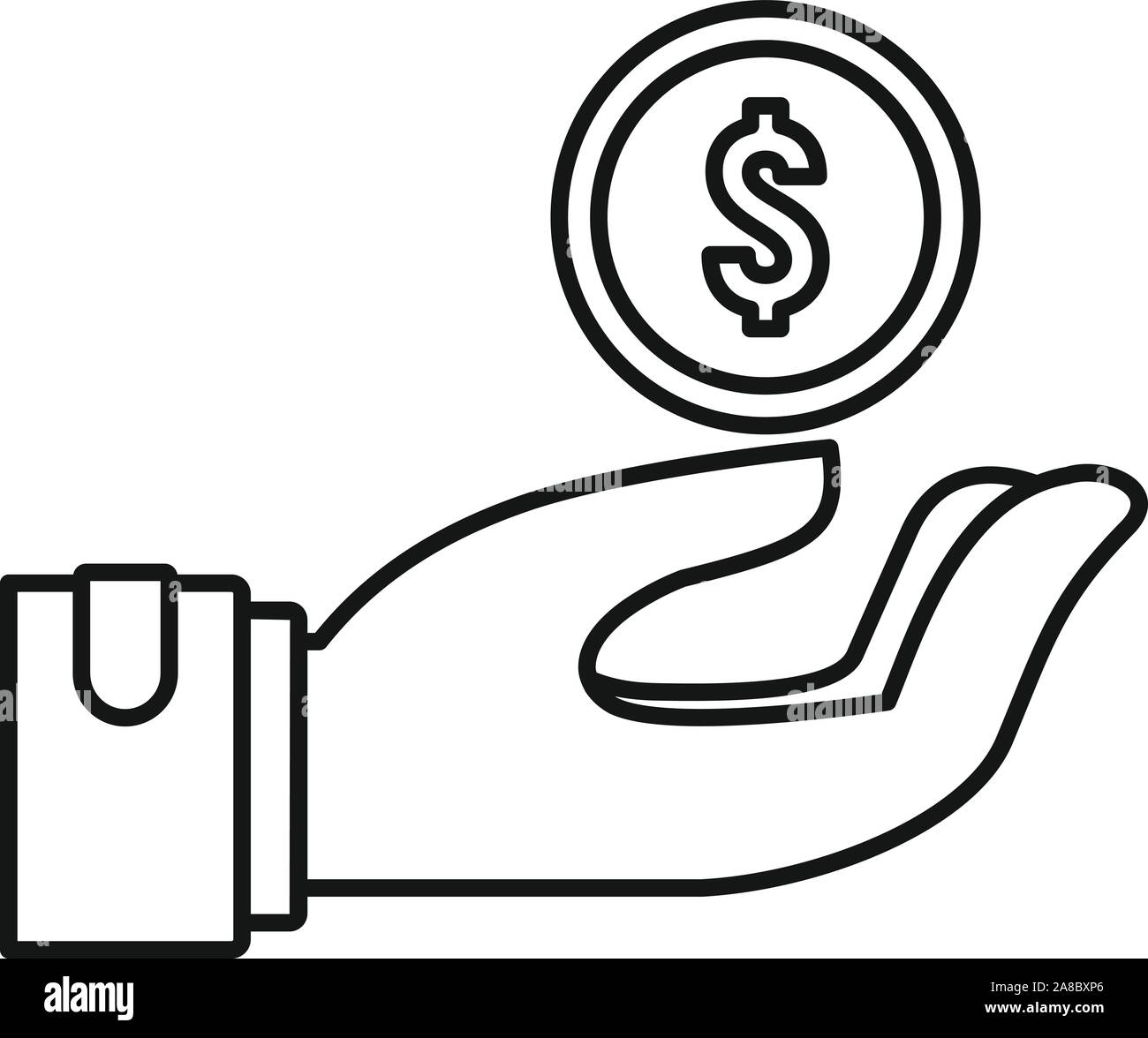 Gold coin hand icon. Outline gold coin hand vector icon for web design isolated on white ...