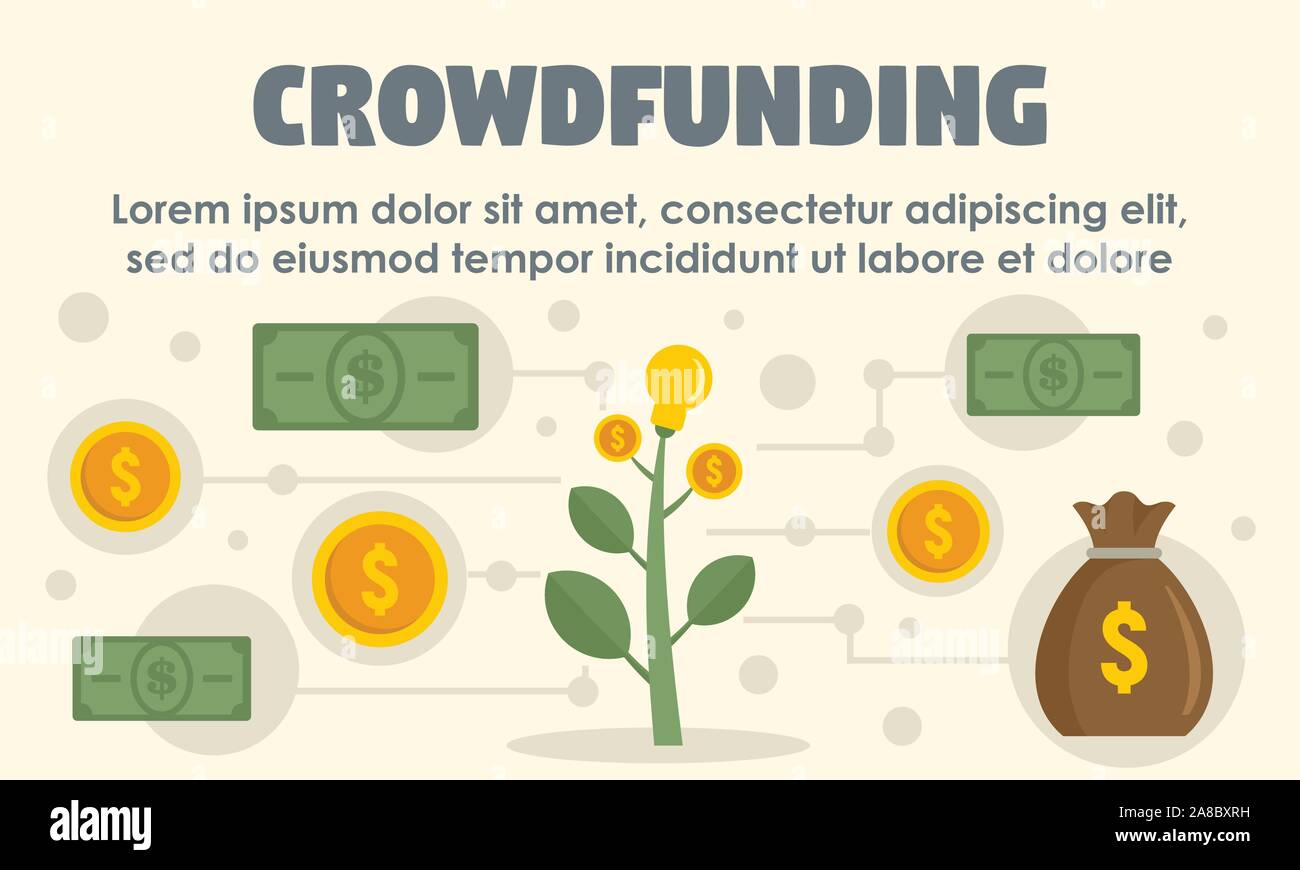 Crowdfunding concept banner. Flat illustration of crowdfunding vector ...