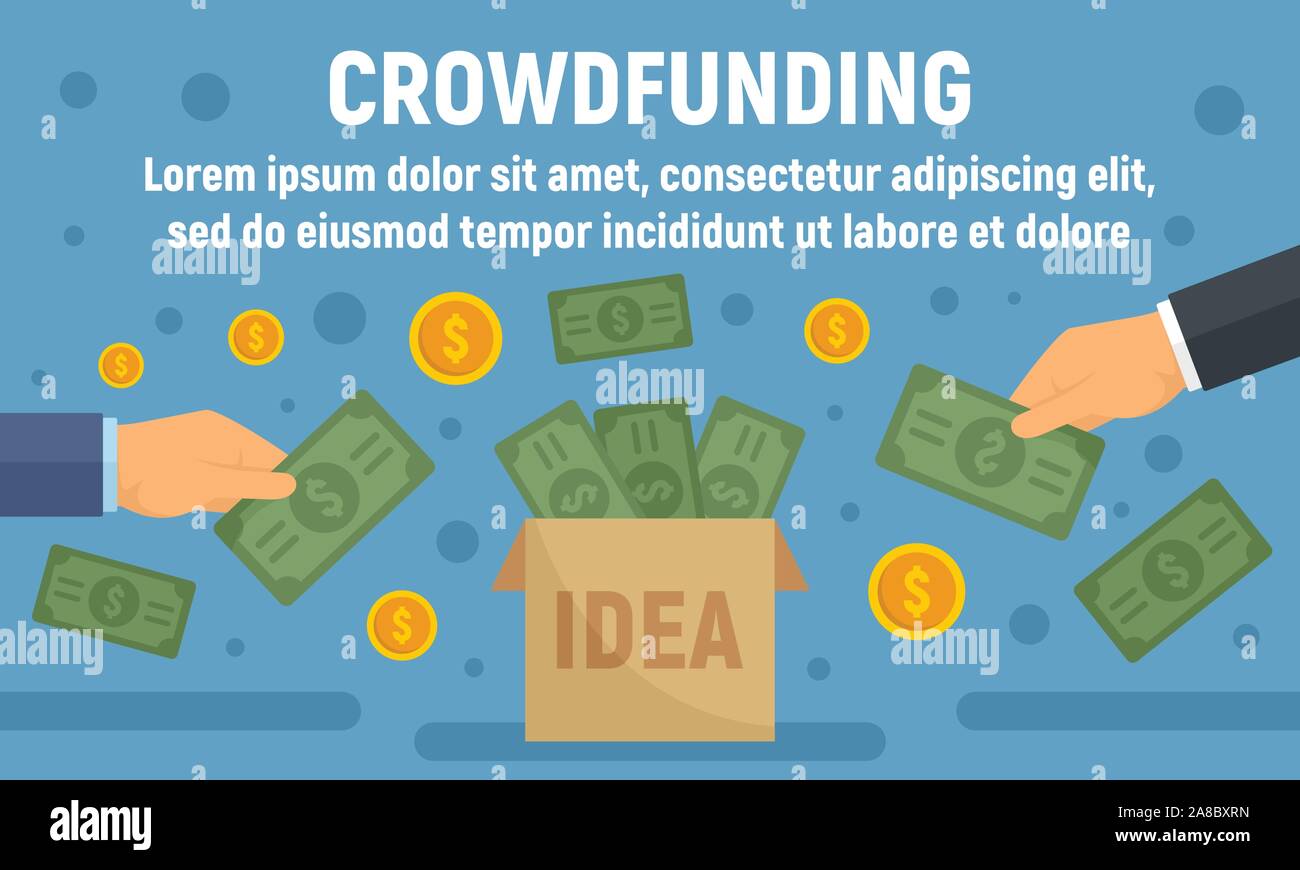 Crowdfunding box concept banner. Flat illustration of crowdfunding box ...