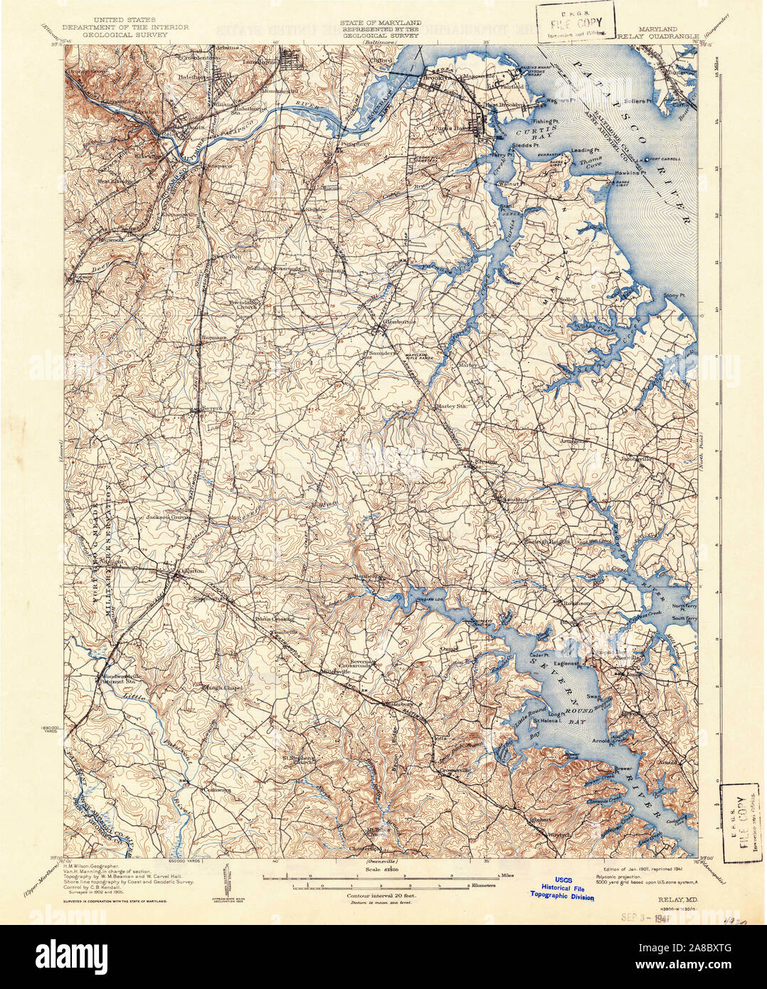 USGS TOPO Map Maryland MD Relay 257639 1907 62500 Stock Photo - Alamy