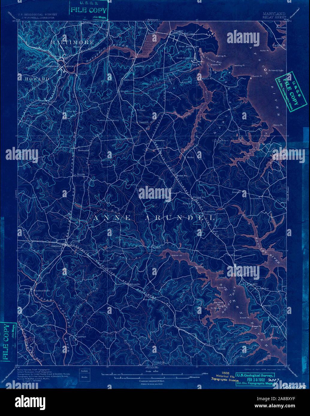 USGS TOPO Map Maryland MD Relay 257644 1894 62500 Inverted Stock Photo ...
