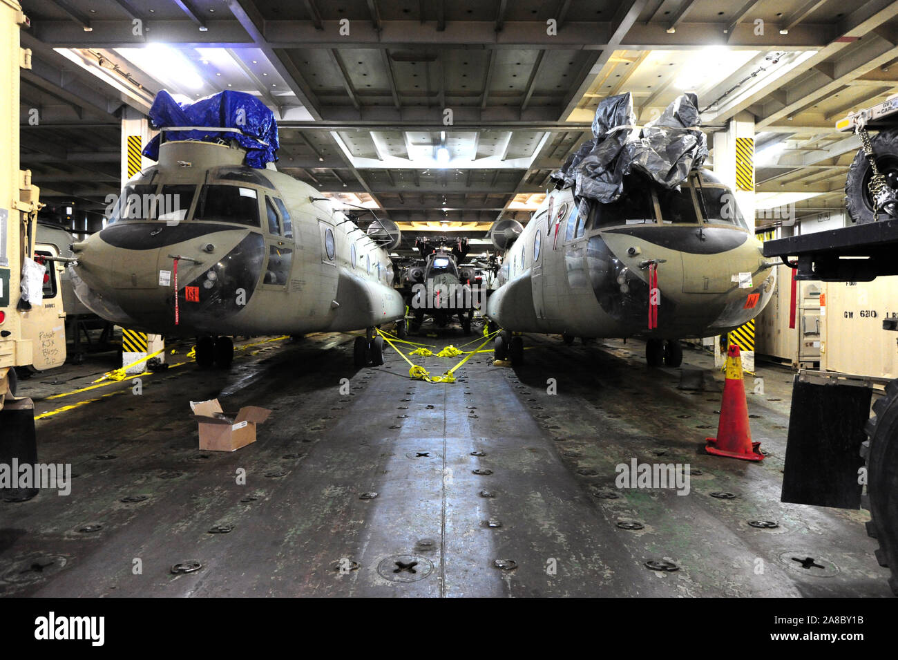 Overview on two U.S Army CH-47 helicopters and an AH-64 Apache ...