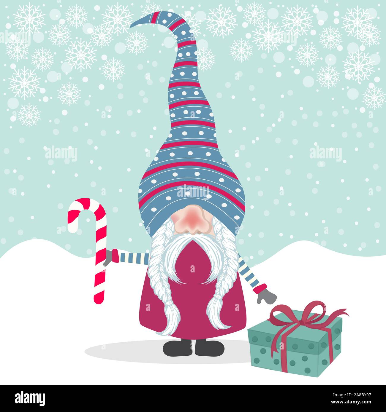 Beautiful Christmas flat design with gnome. Christmas poster. Vector ...