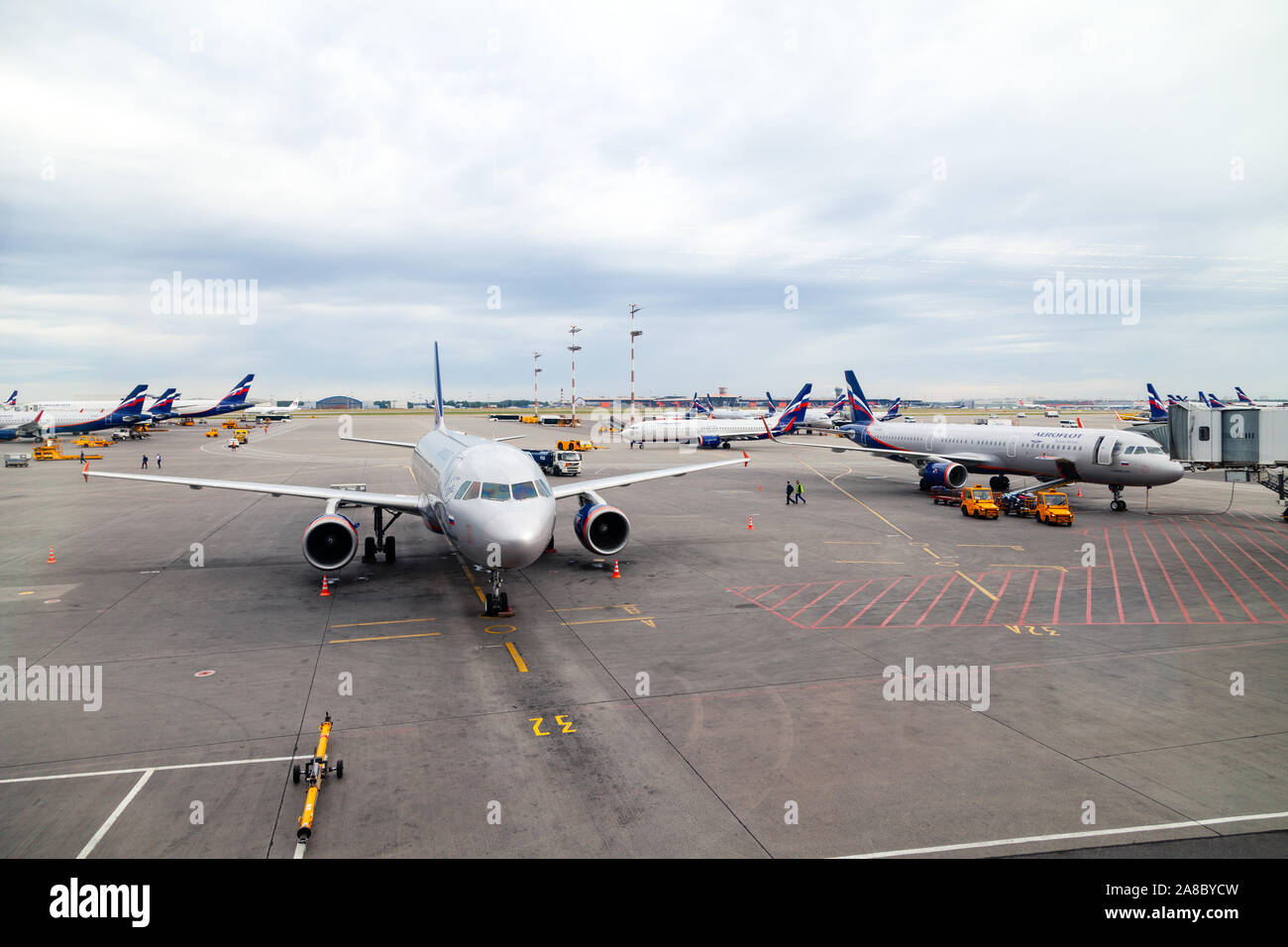 Russia Moscow 2019-06-18 Aircompany Aeroflot gray airplane Airbus a321 ...