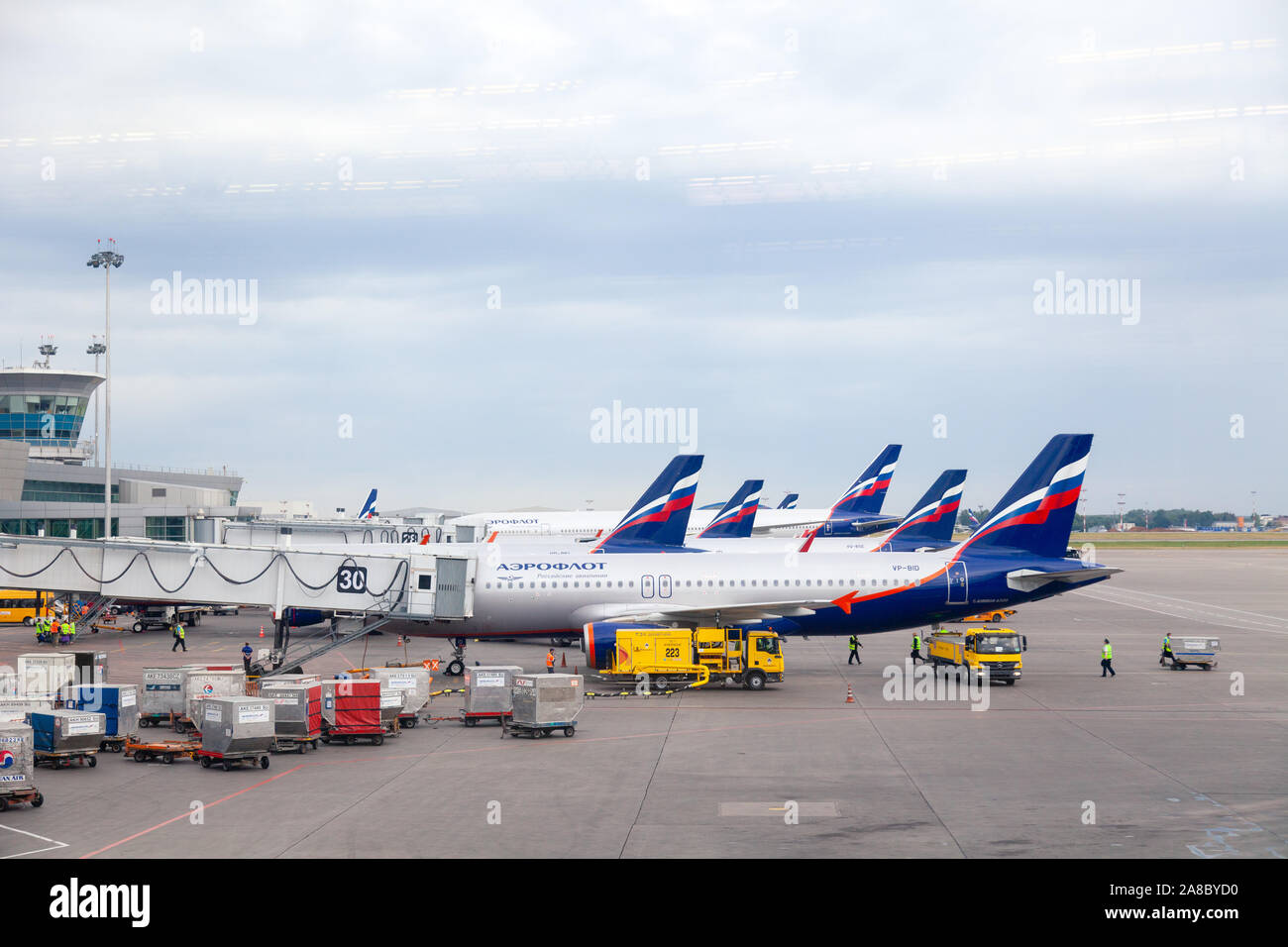 Russia Moscow 2019-06-18 Aircompany Aeroflot gray airplane Airbus a321 ...