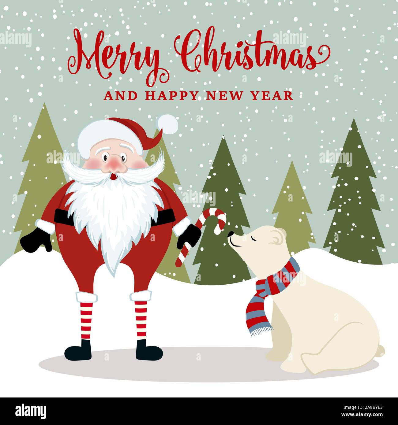 Gorgeous Christmas card with Santa and polar bear . Christmas poster ...