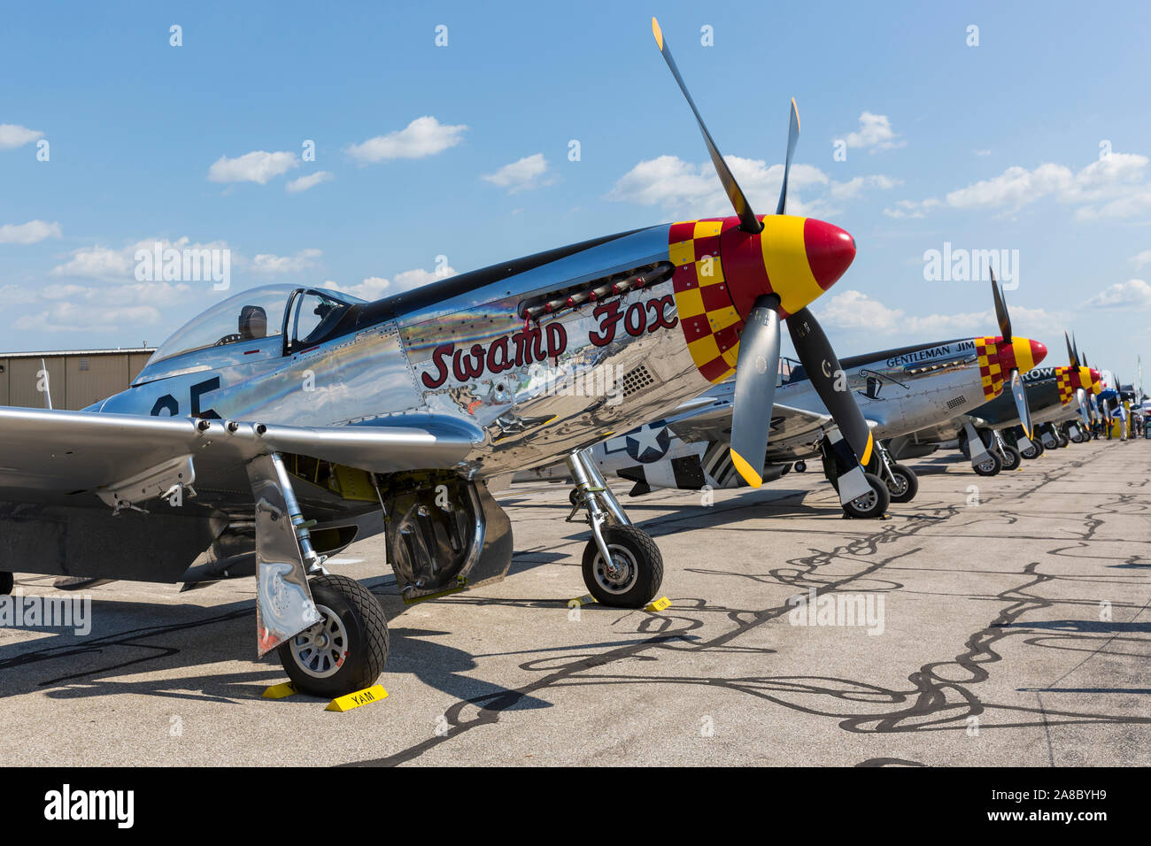 A World War II era P-51 Mustang performs a flyby at the 2019 Thunder ...