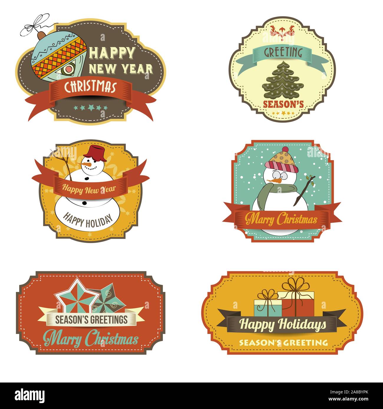 Cute Christmas labels collection isolated on white background Stock ...