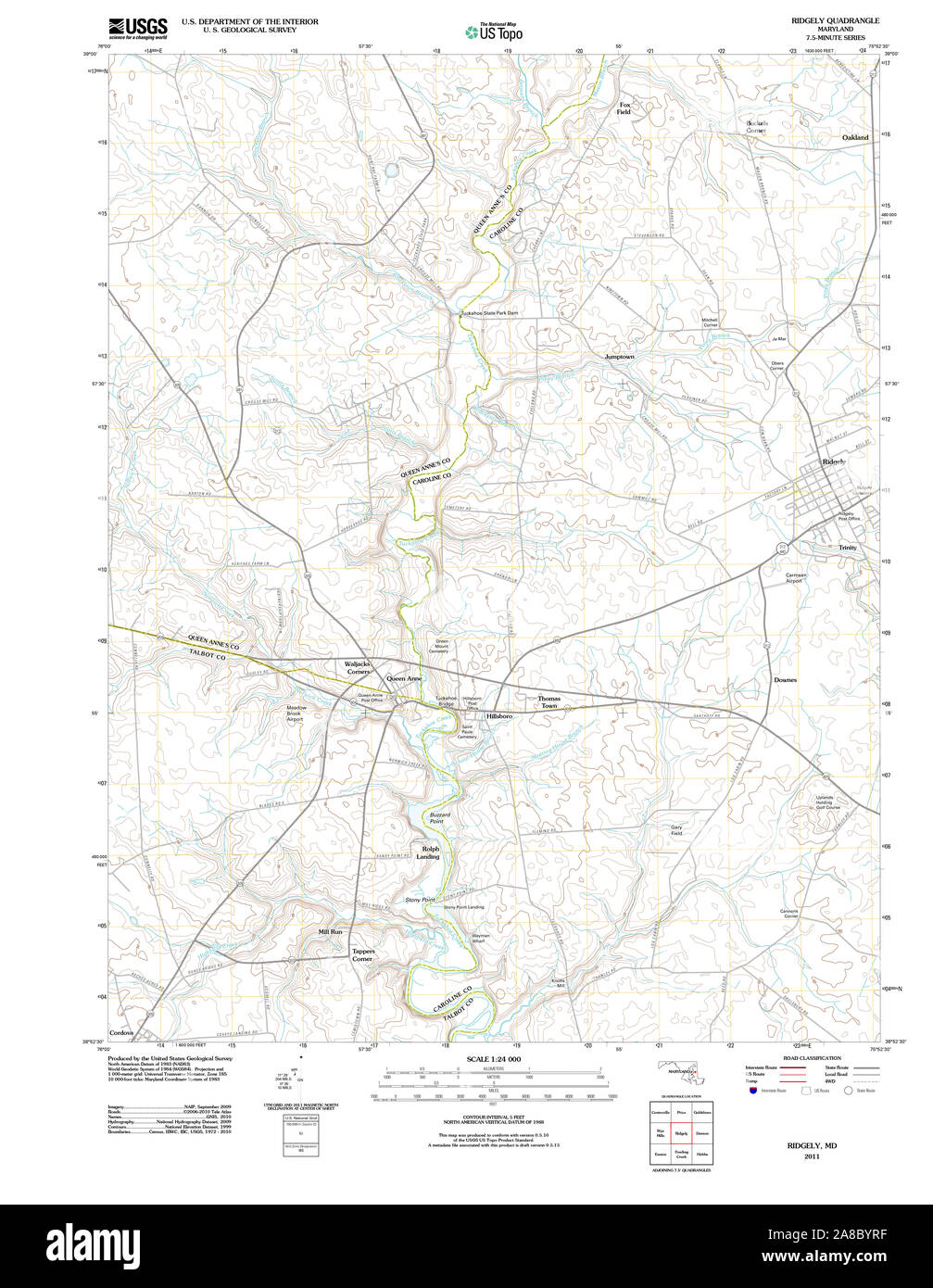 USGS TOPO Map Maryland MD Ridgely 20110805 TM Stock Photo - Alamy