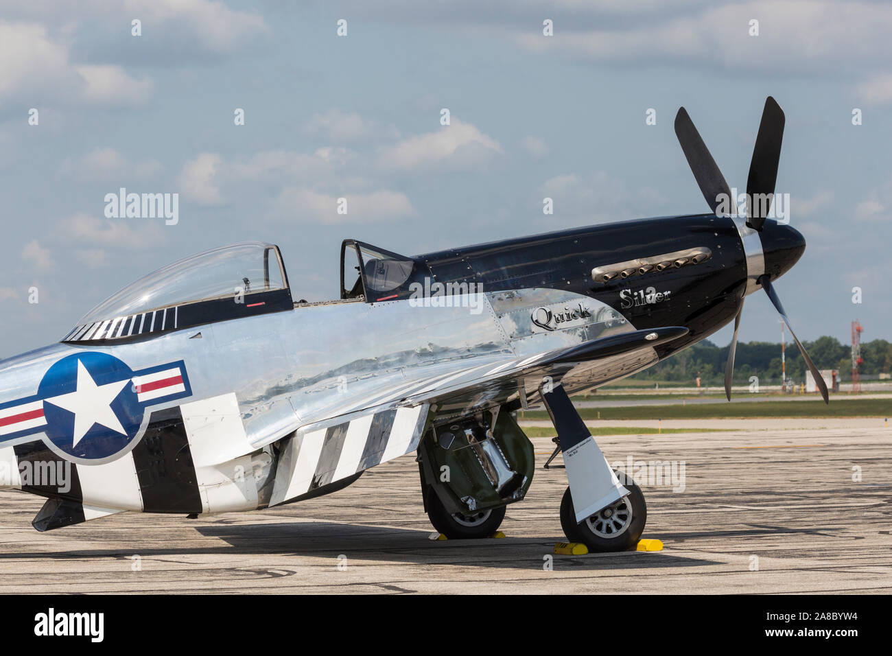 A World War II era P-51 Mustang performs a flyby at the 2019 Thunder ...