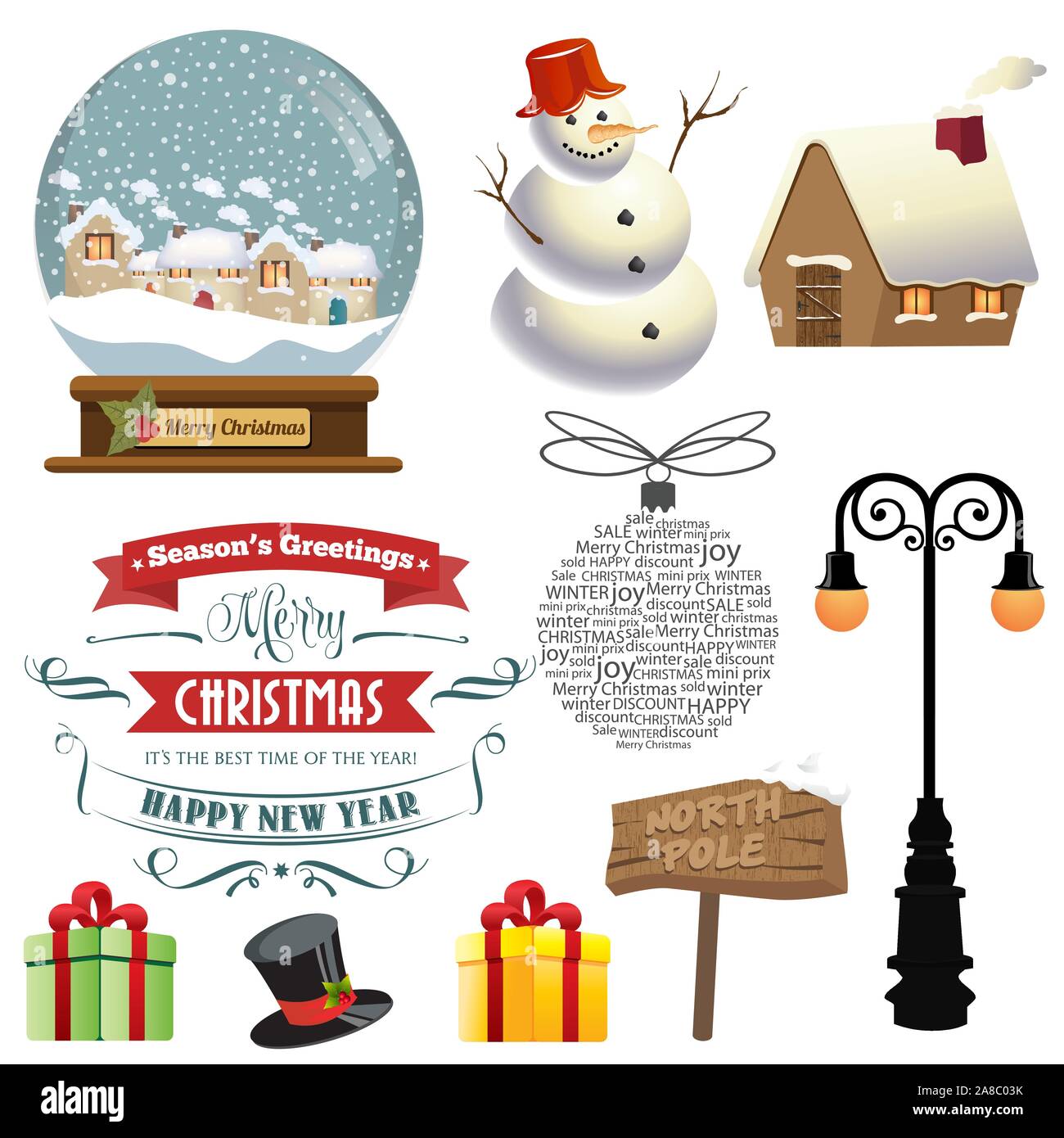 Cute hand drawn, Christmas items collection isolated on white Stock ...