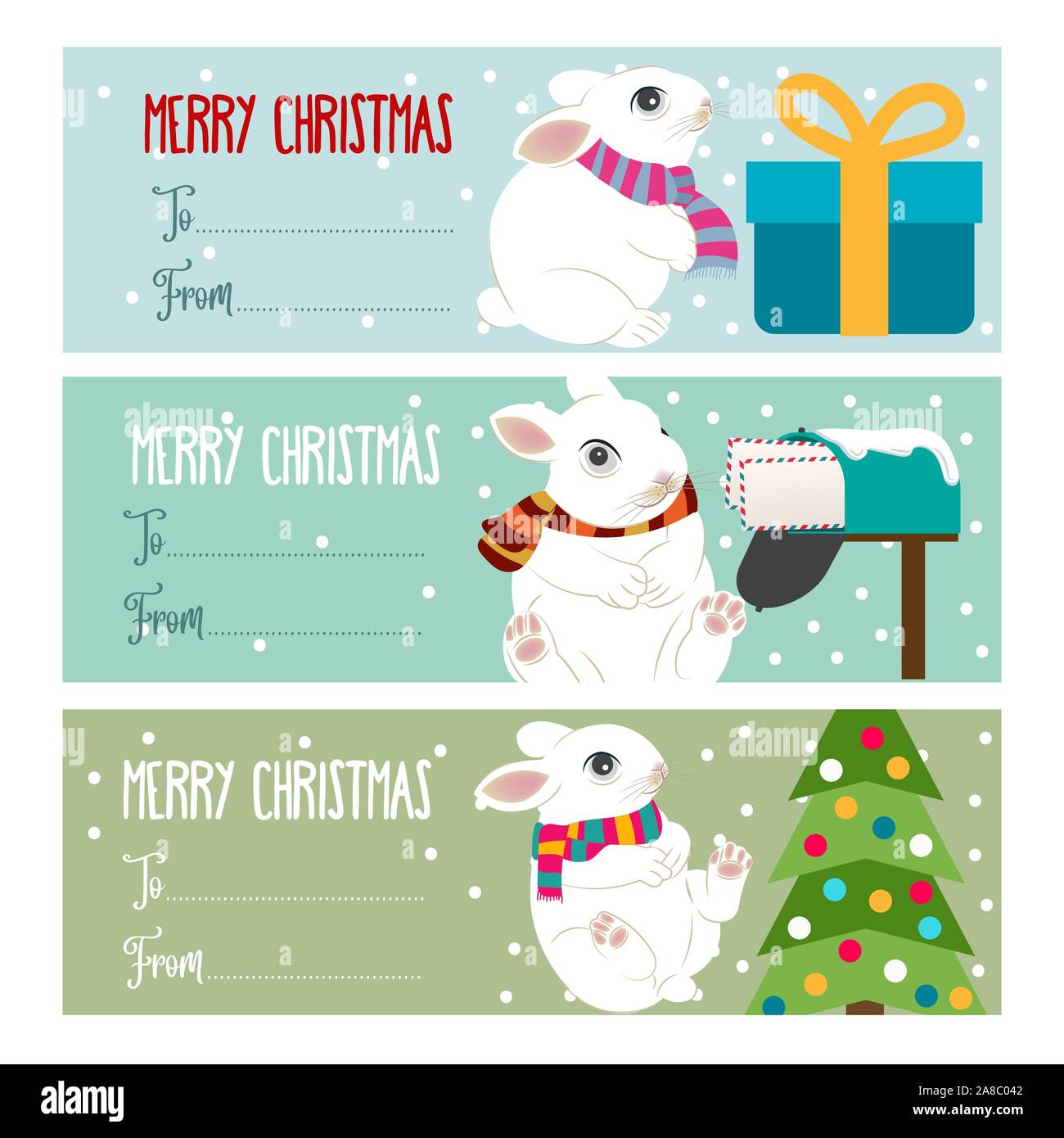 Cute flat design Christmas labels collection for presets with rabbits ...
