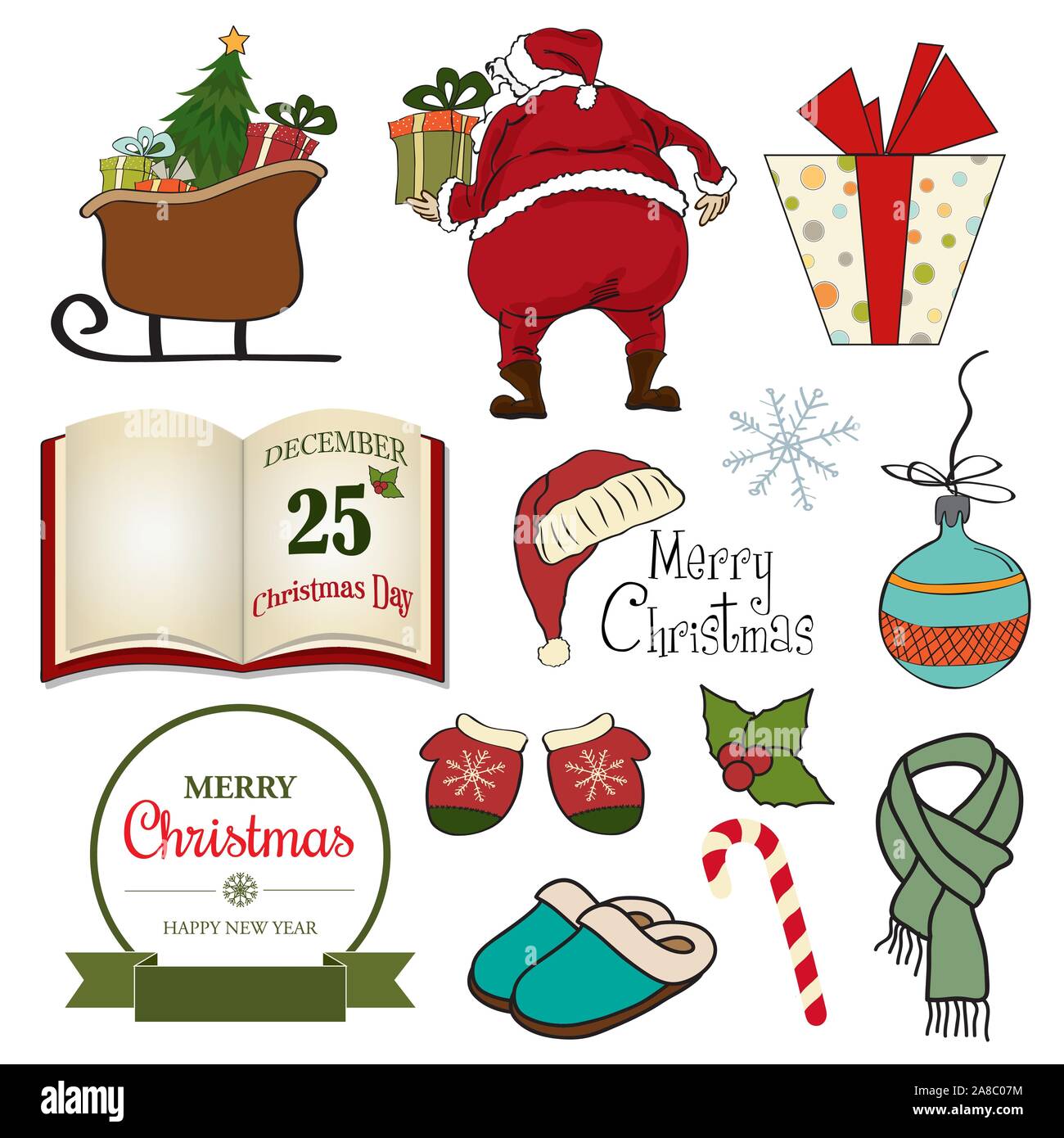 Huge Christmas items collection isolated on white Stock Vector Image ...