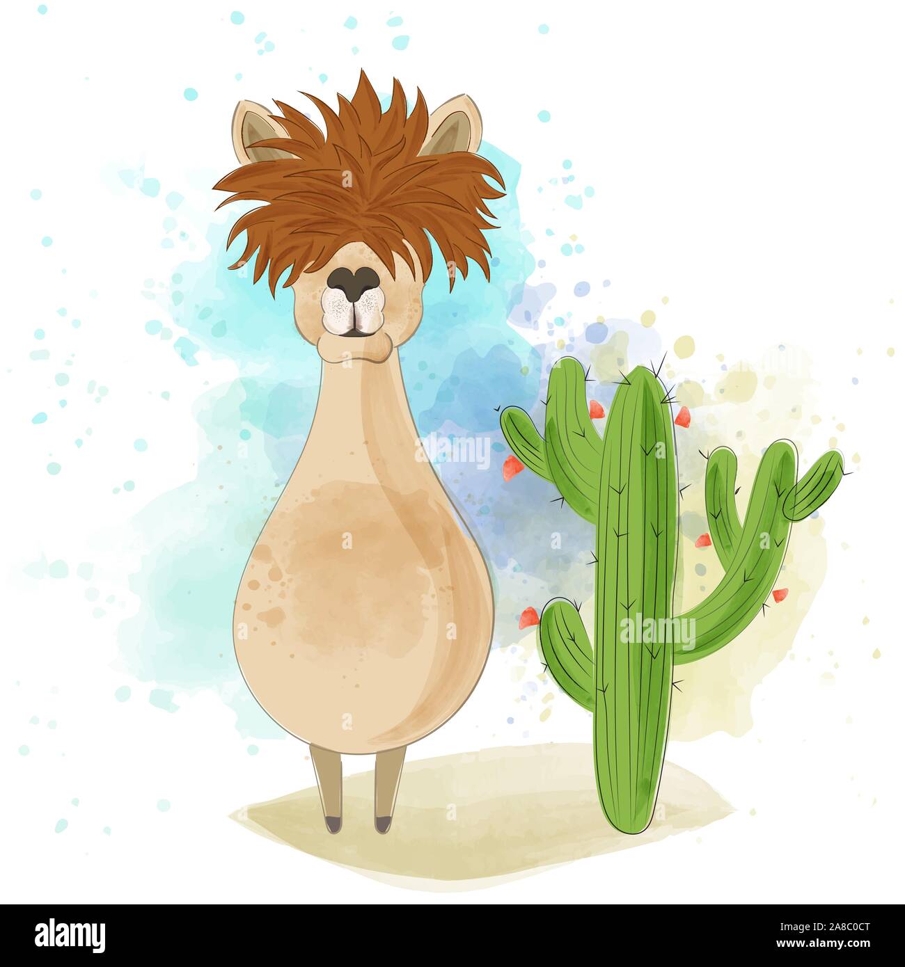 Watercolor funny llama near a cactus Stock Vector Image & Art - Alamy