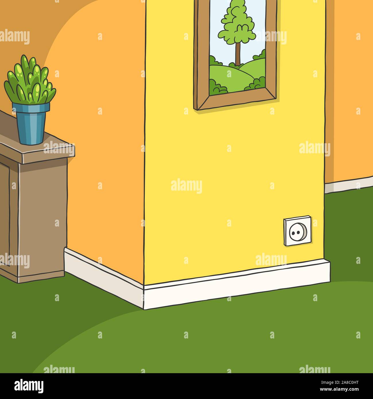 Hall with furniture. Hand drawn vector illustration with separate ...