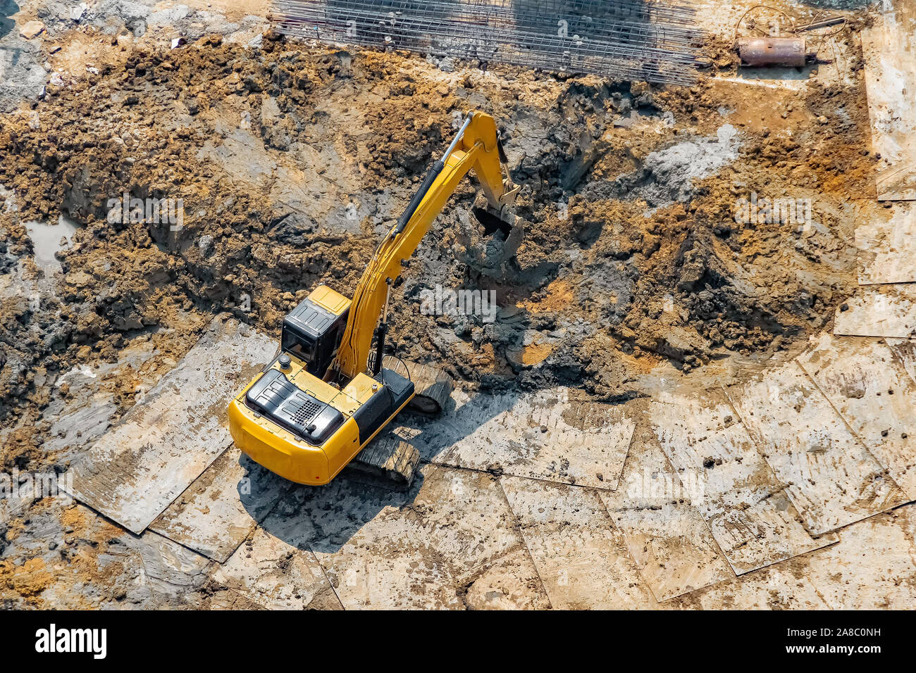Aerial view of site preparation, site clearance, ground works and ...