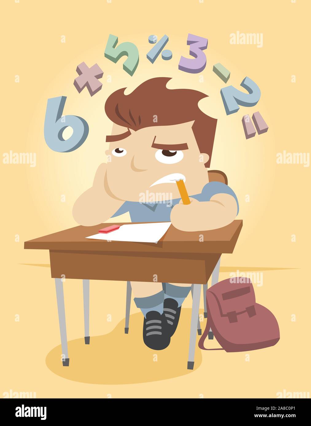 Little boy trying to solve a math problem Stock Vector Image & Art - Alamy