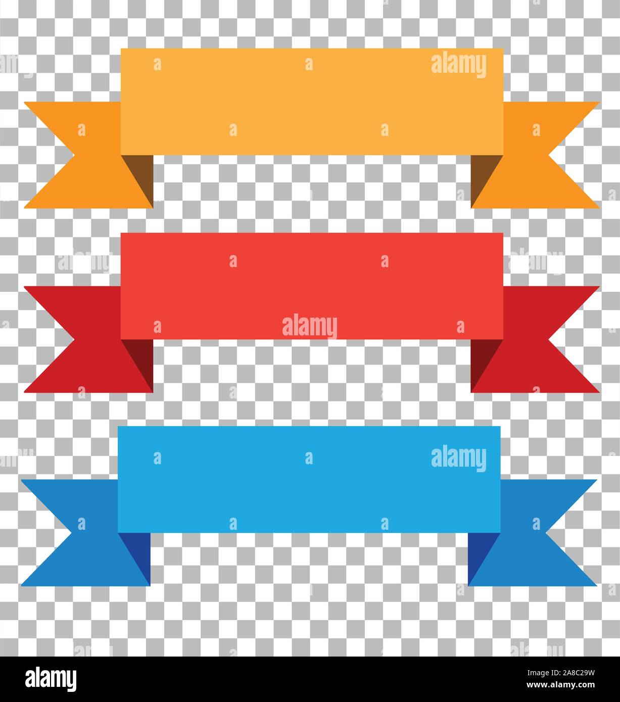 ribbon and label on white background. three labels set. Red,Yellow,Blue ...