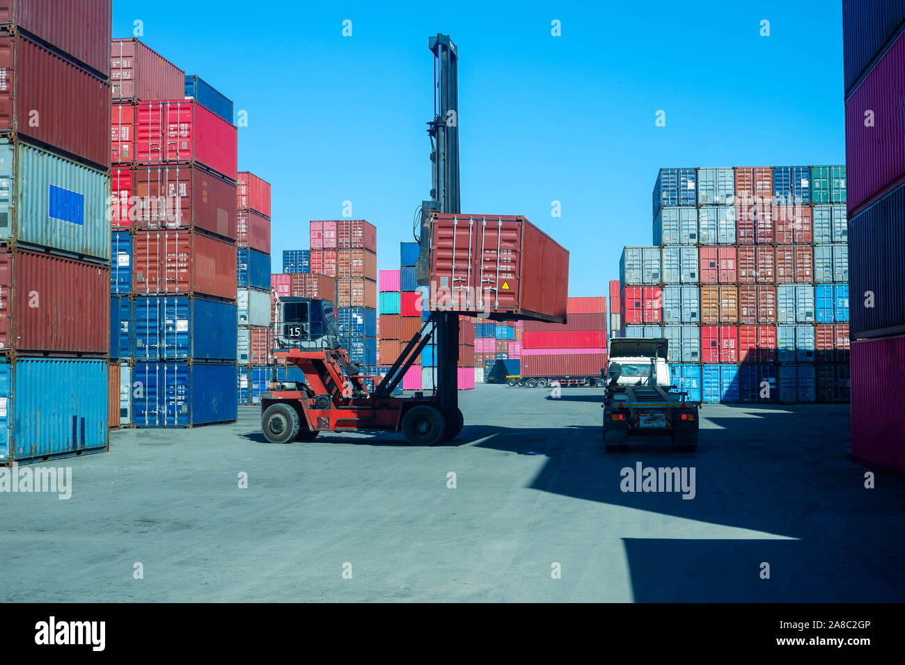 Forklift working in Container yard For shipping For import and export ...