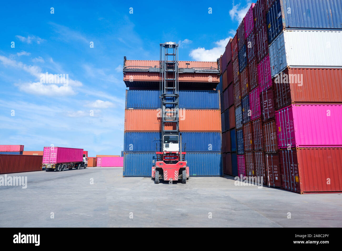 Container cranes load to the warehouse, used for exporting, importing ...