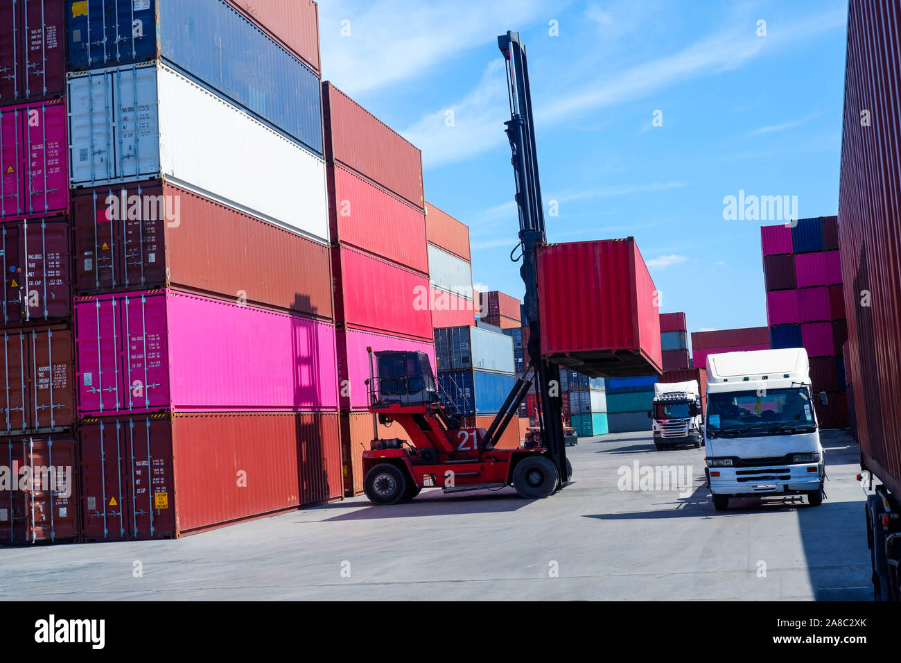 Toplifter handles cargo containers. In the import and export zone Stock ...