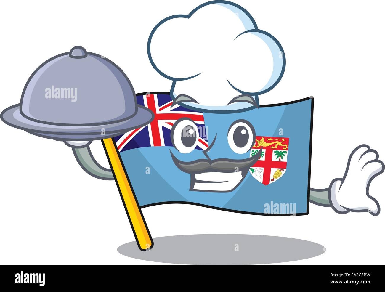 illustration chef holding food flag fiji with character cute Stock ...