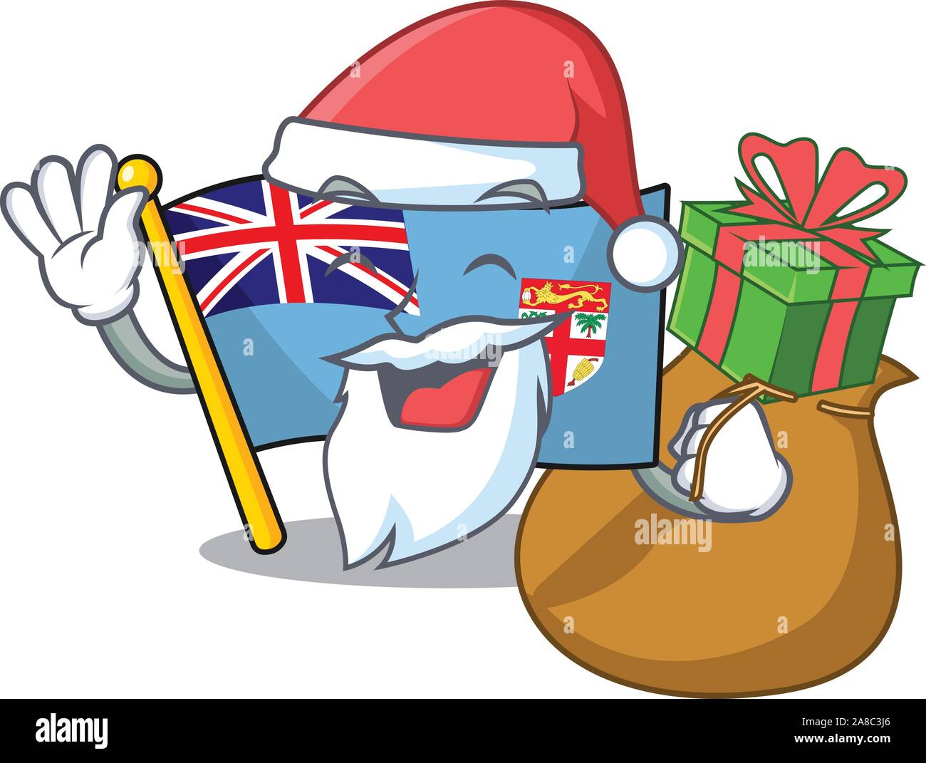 happy flag fiji cartoon with santa bring gift character Stock Vector ...