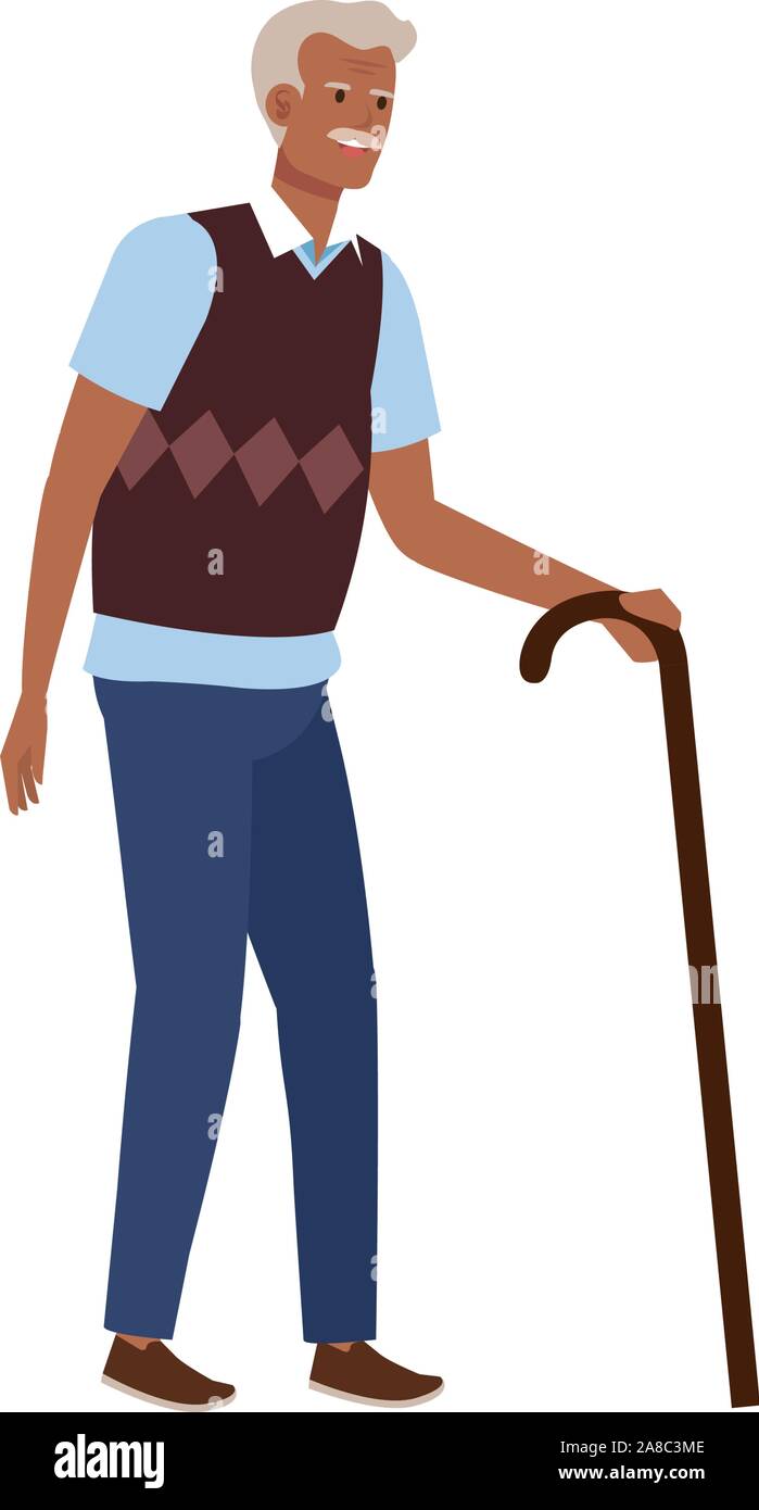 old man elegant with cane avatar character Stock Vector Image & Art - Alamy