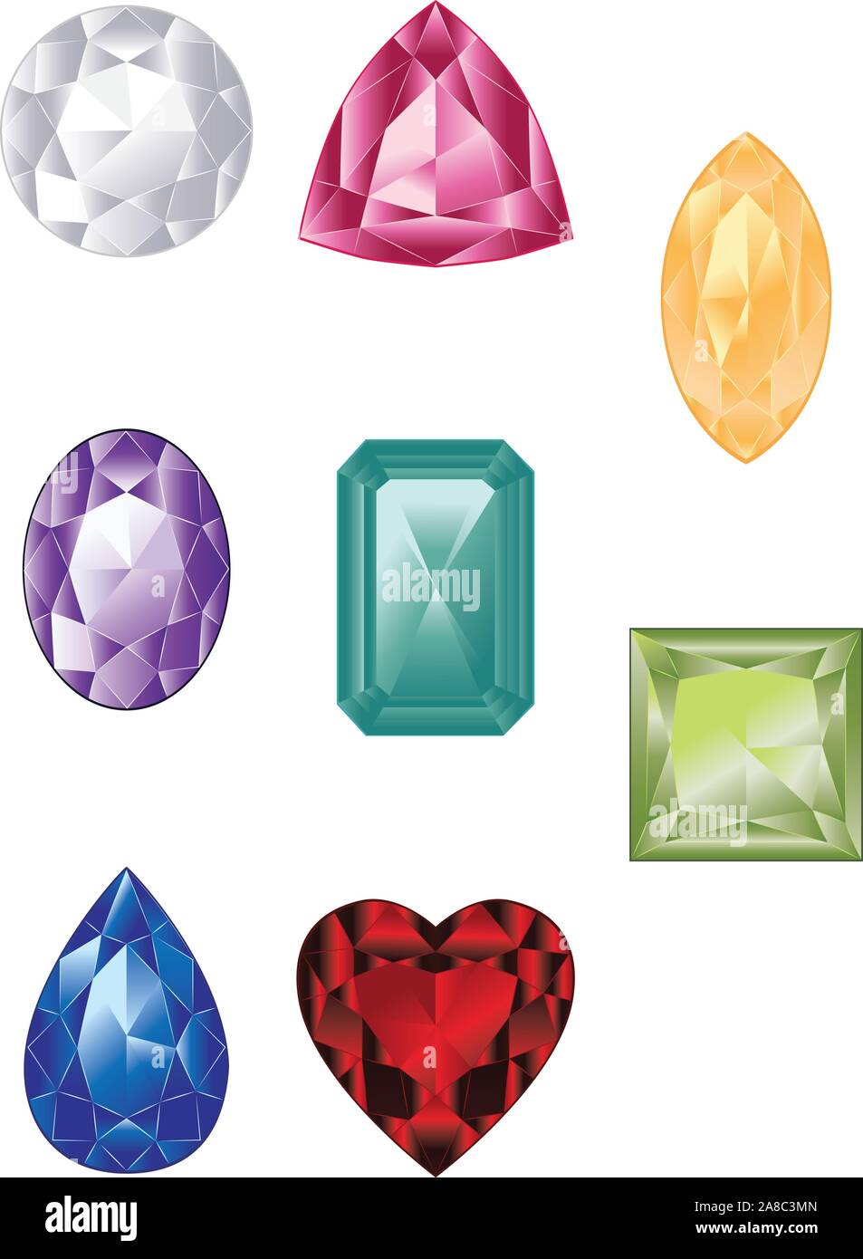 Precious different colors and shapes gemstones, crystals, diamonds ...